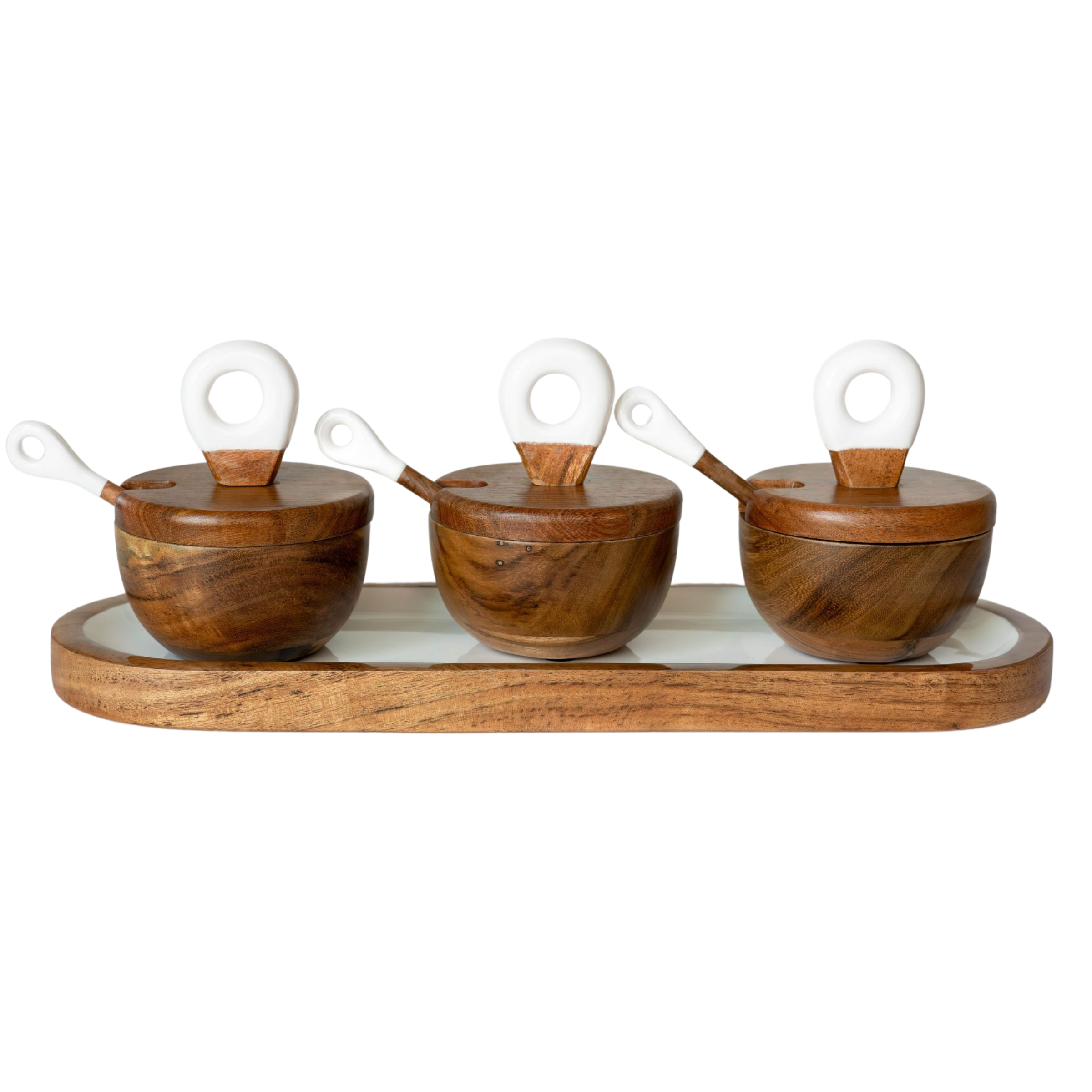 Jeanne Fitz Wood + White Collection Acacia Wood 3 Dipping Bowls with ...