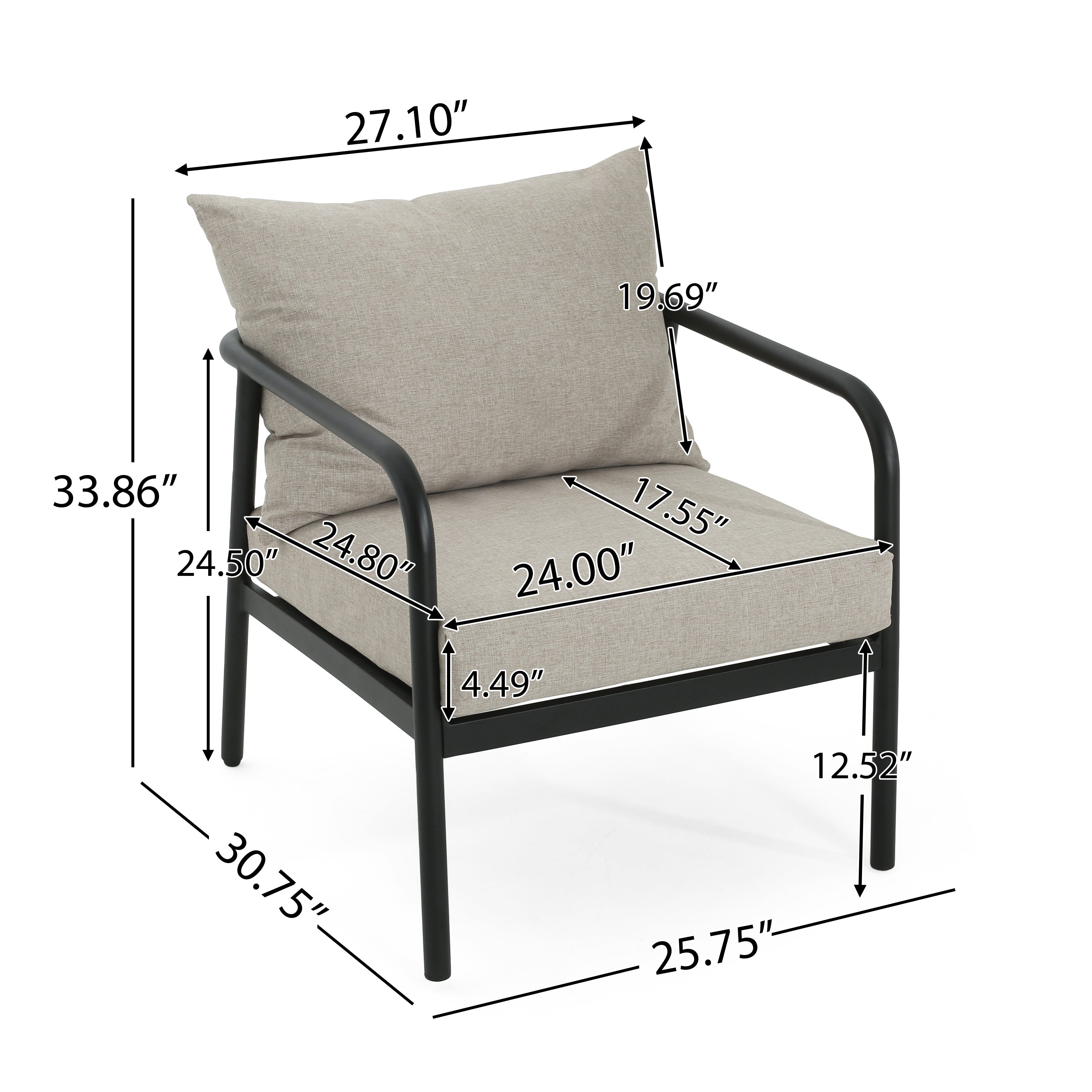 Outdoor Club Chair with Aluminum Frame, Padded Seat and back Cushions ...