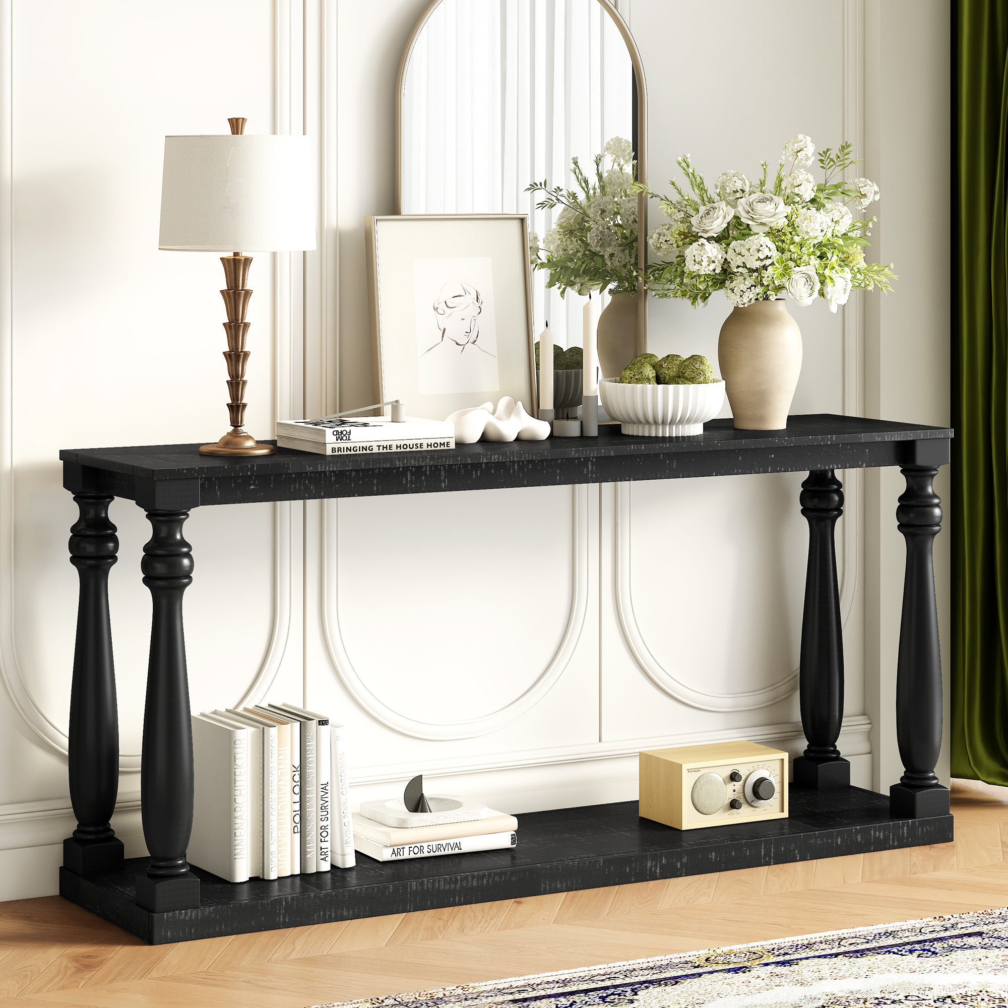 Farmhouse Turned-Leg Entryway Console Table with Bottom Shelf – Pier 1
