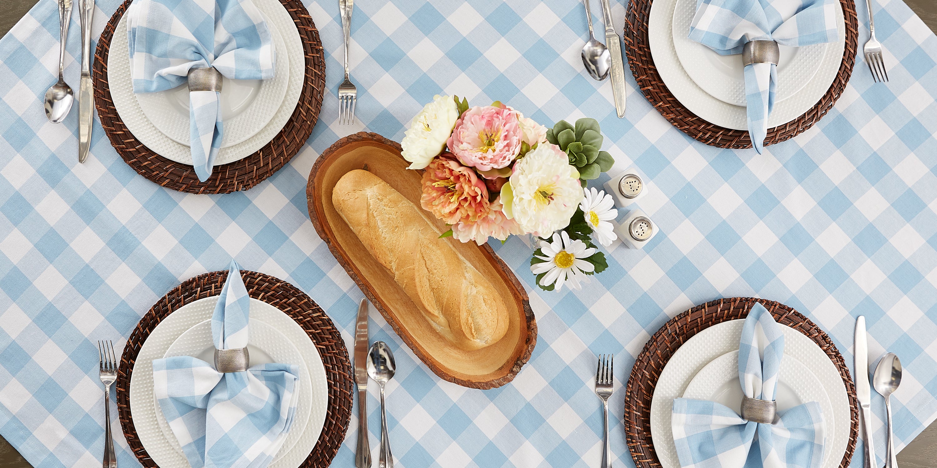 Light Blue Buffalo Check Tablecoth - Pier 1