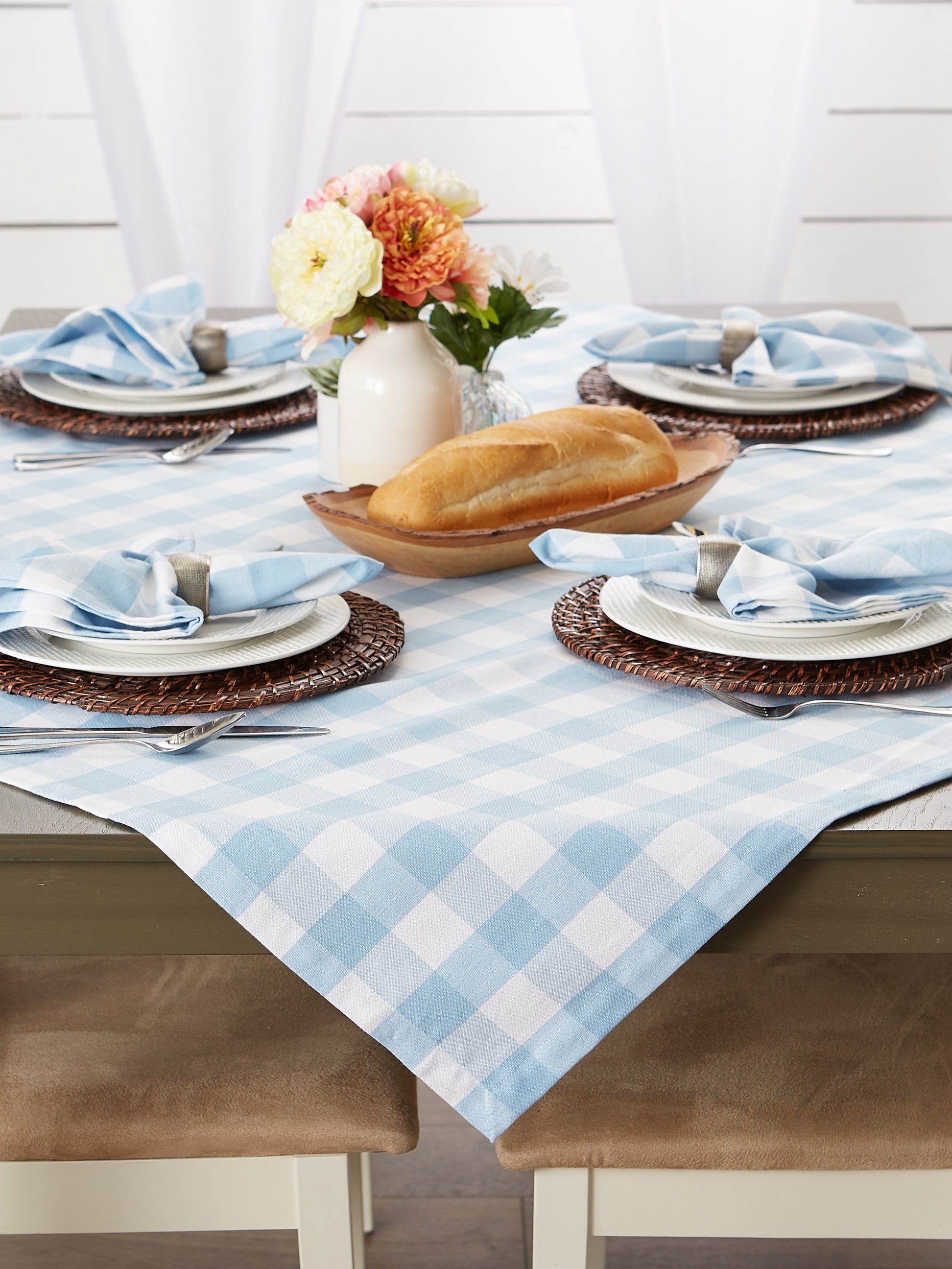 Light Blue Buffalo Check Tablecoth - Pier 1