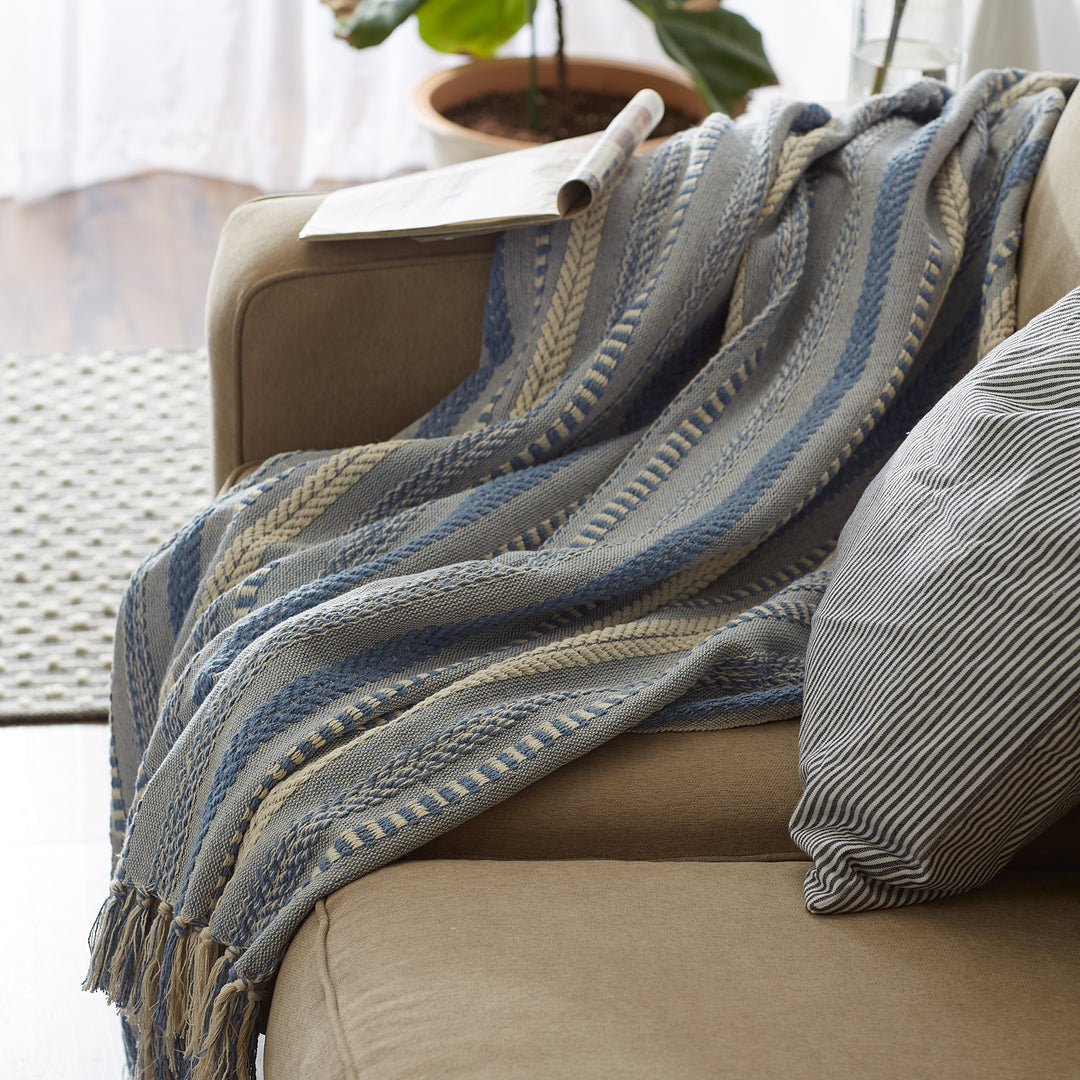Stonewash Blue Braided Stripe Throw - Pier 1