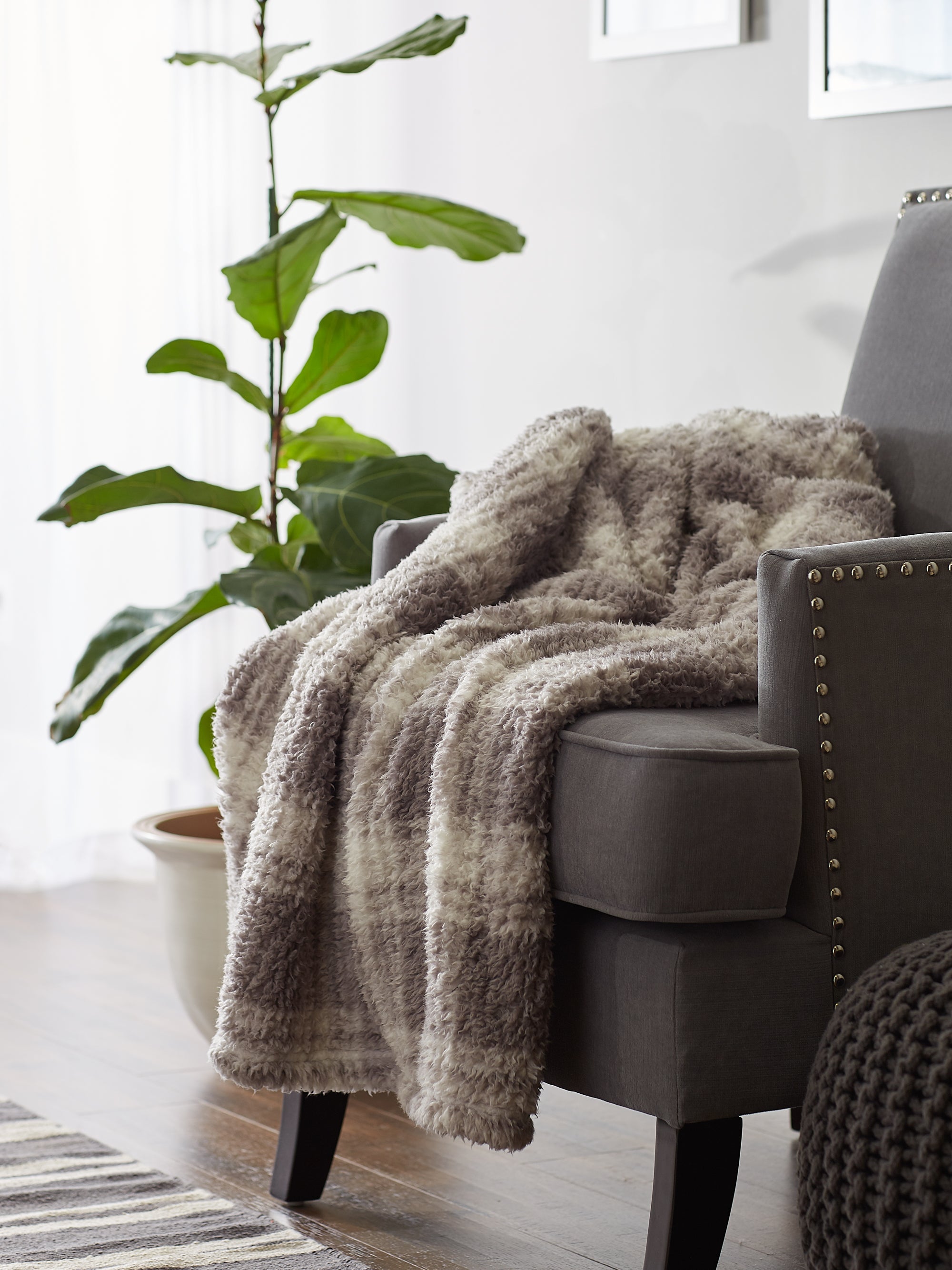 Gray Farmhouse Plush Plaid Throw - Pier 1