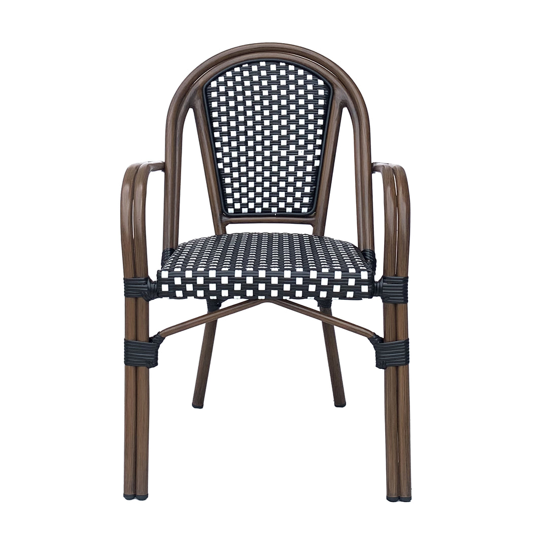 Crowned Wicker Bistro Chair with Checkered Pattern and Curved Arms, Set ...