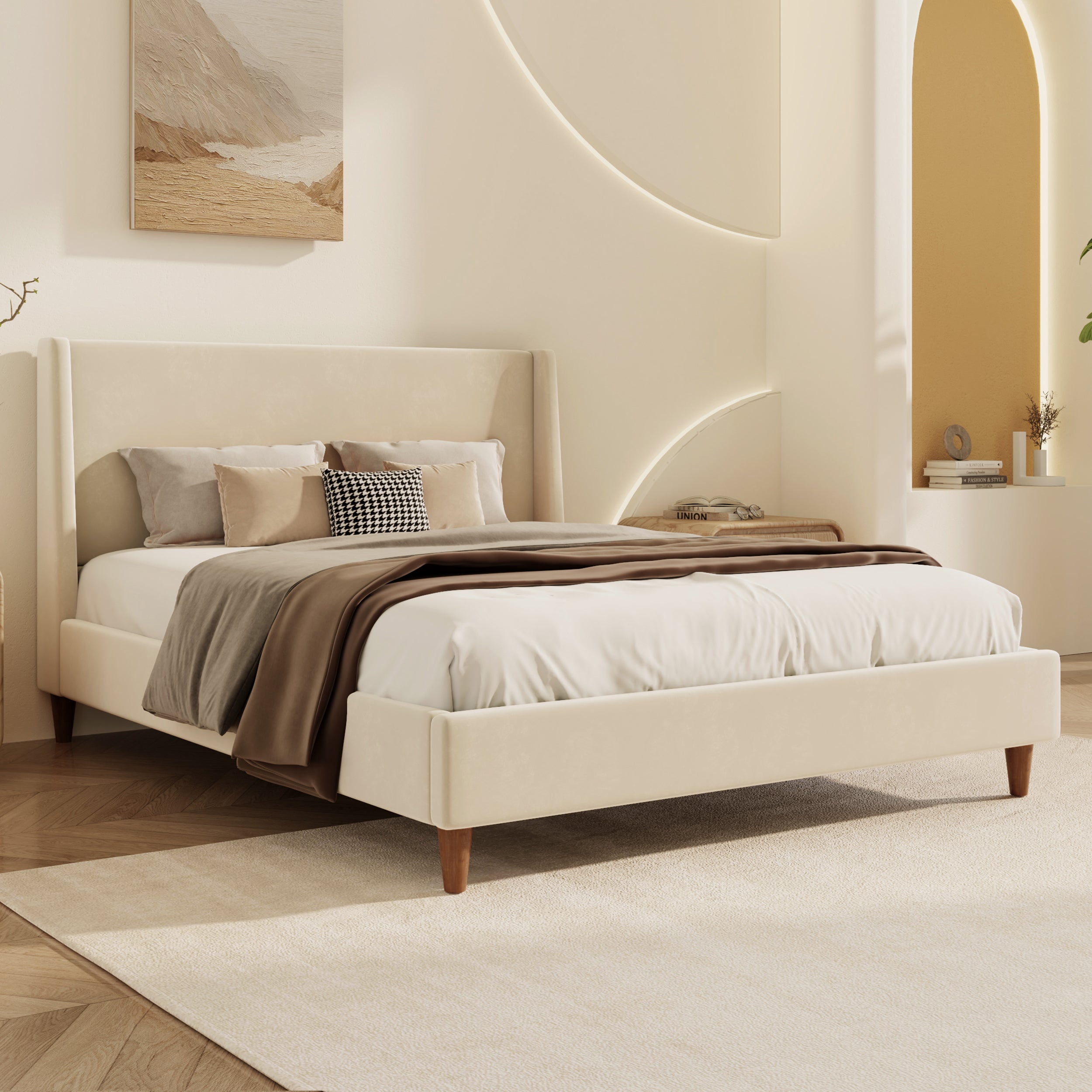 Wingback Velvet Upholstered Platform Bed – Pier 1