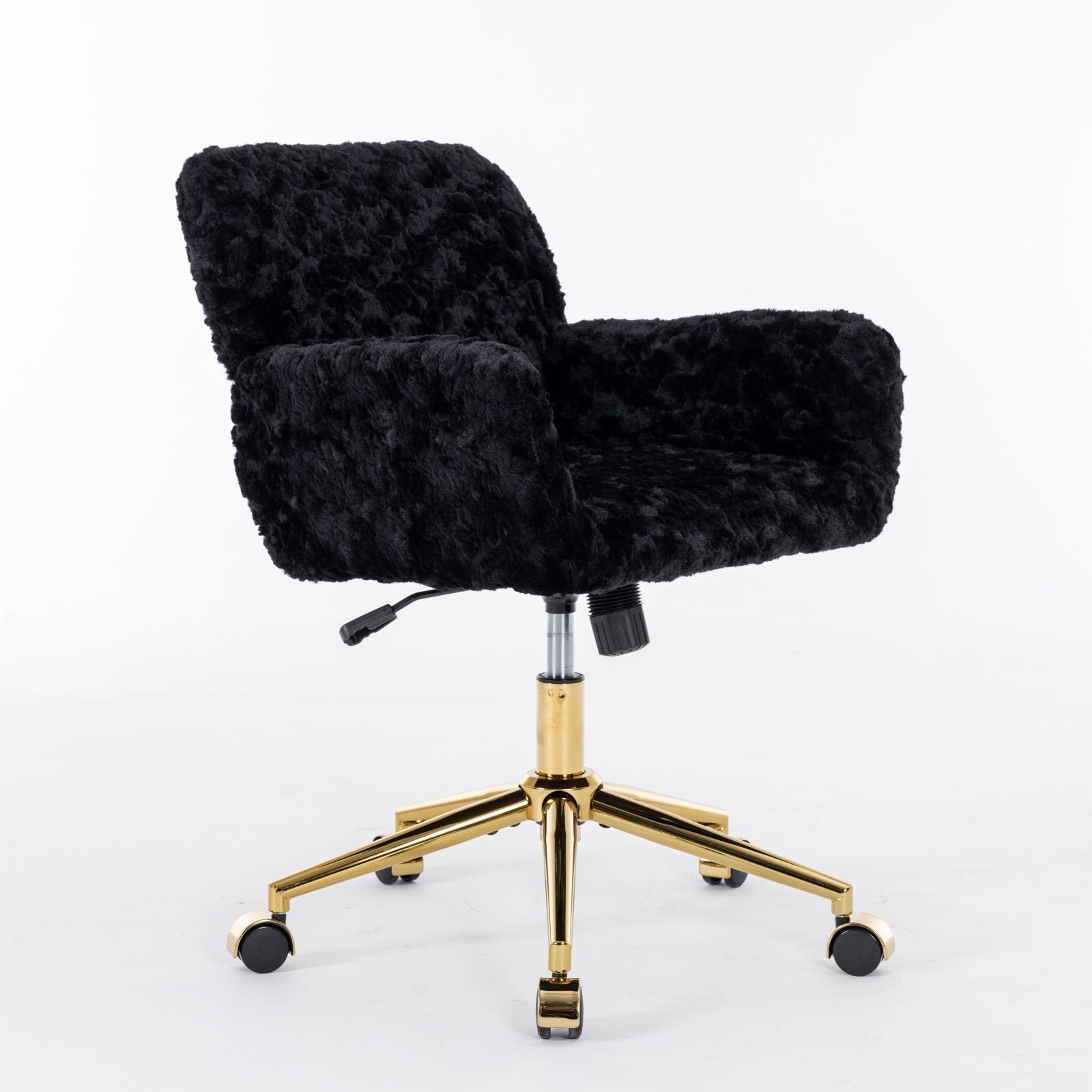 Faux Rabbit Hair Office Chair with Golden Metal Base, Adjustable Swive ...