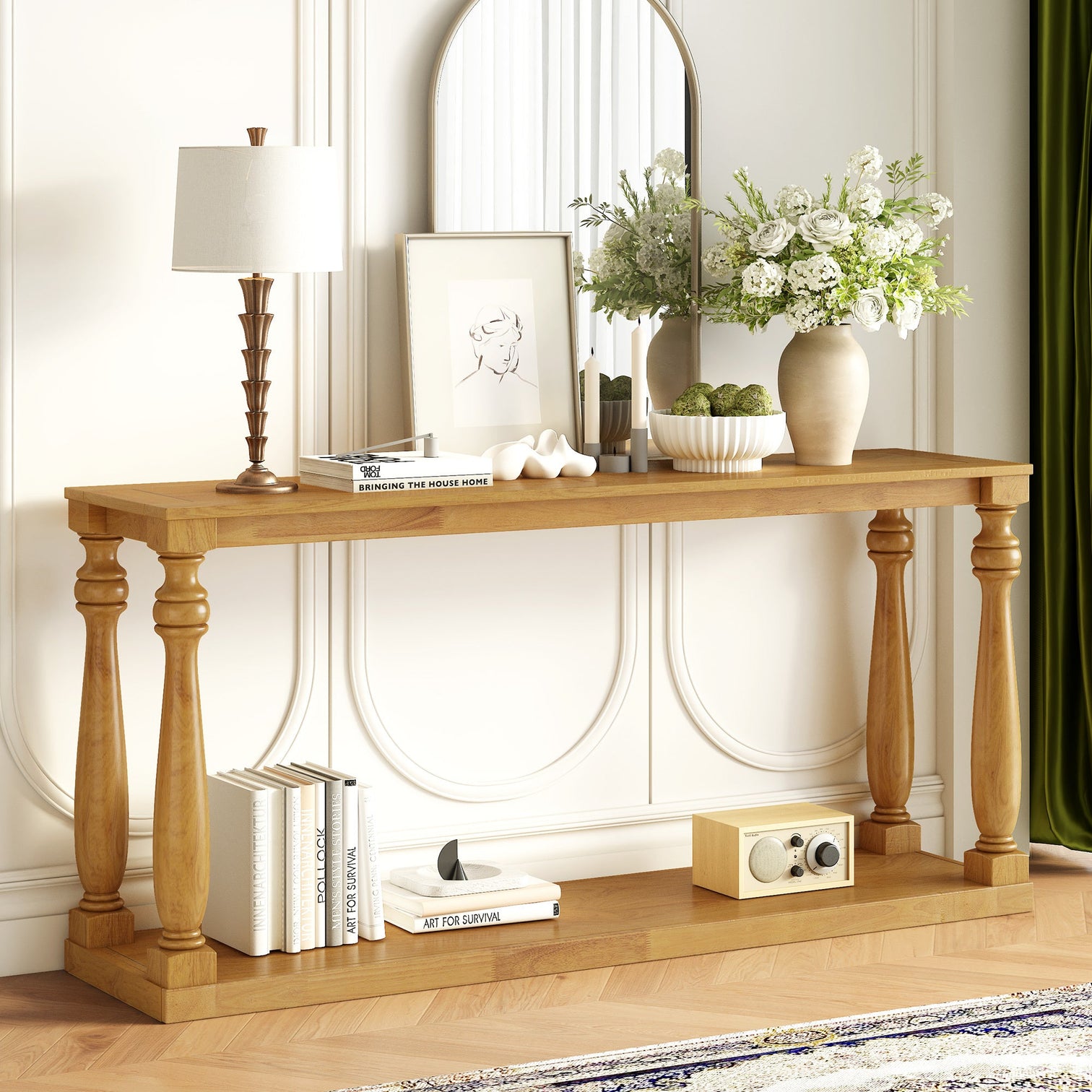 Farmhouse Turned-Leg Entryway Console Table with Bottom Shelf – Pier 1