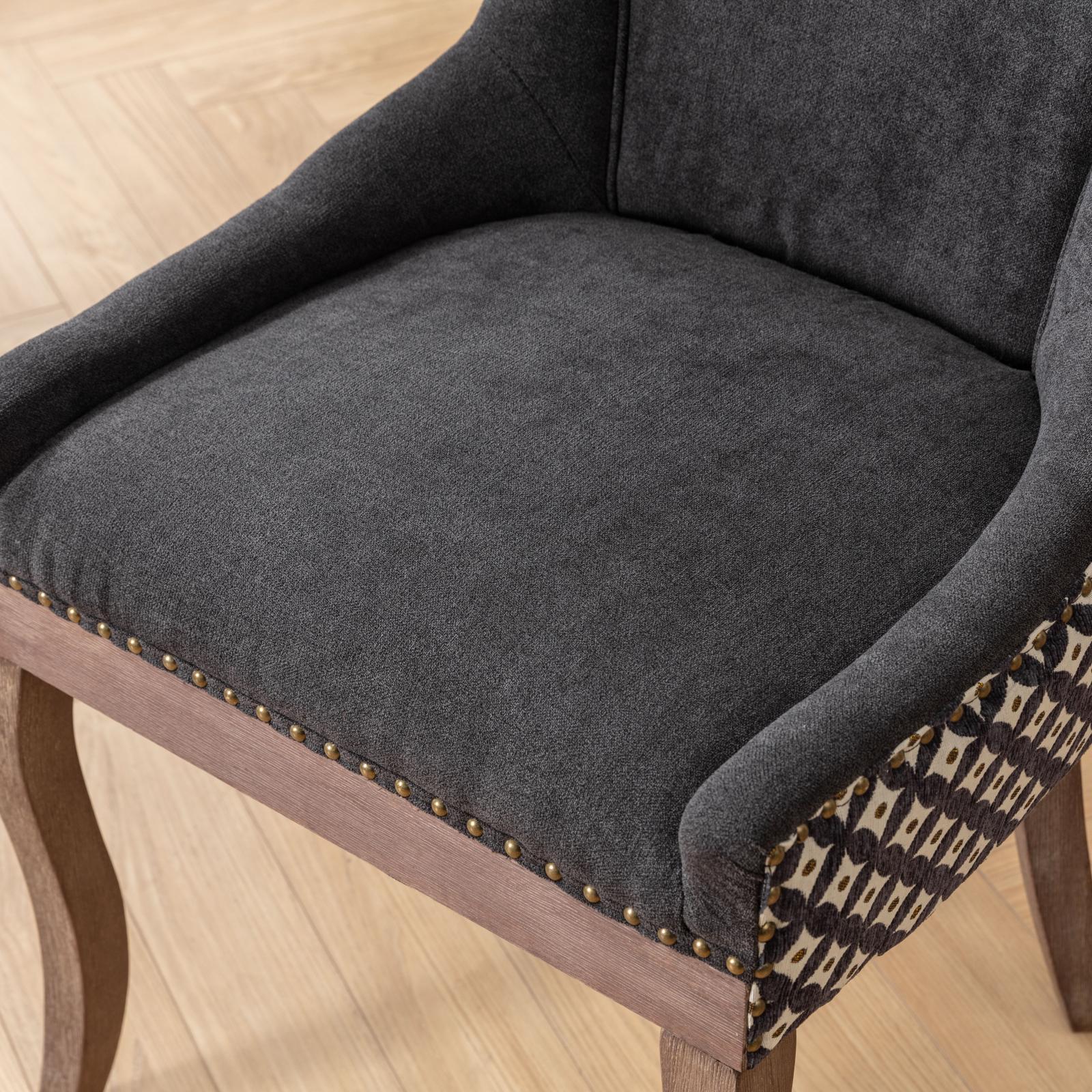 Square Patterned Back Upholstered Dining Chair with Bronze Nailhead Tr ...