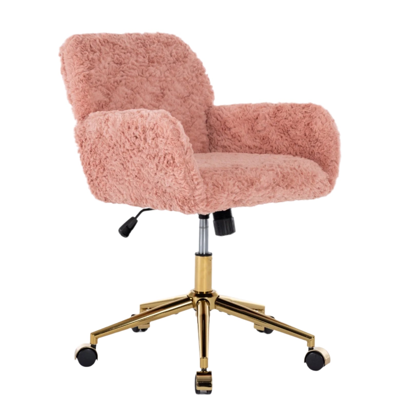 Faux Rabbit Hair Office Chair with Golden Metal Base, Adjustable Swive ...