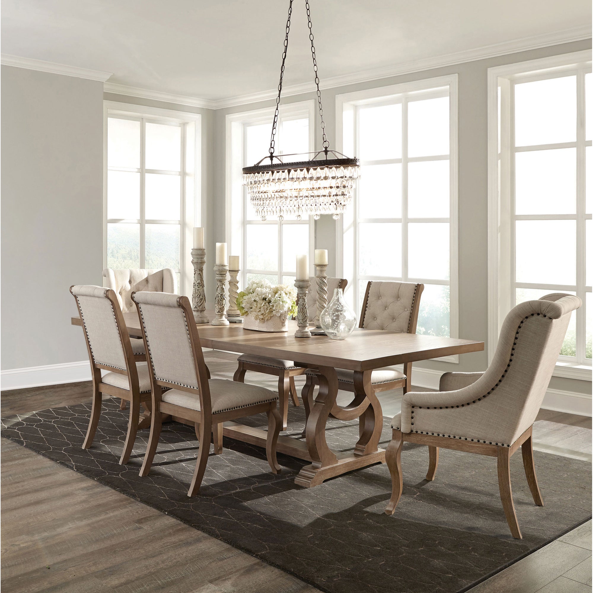 Fremont Barley Brown and Cream Dining Set with Upholstered Dining Chai ...