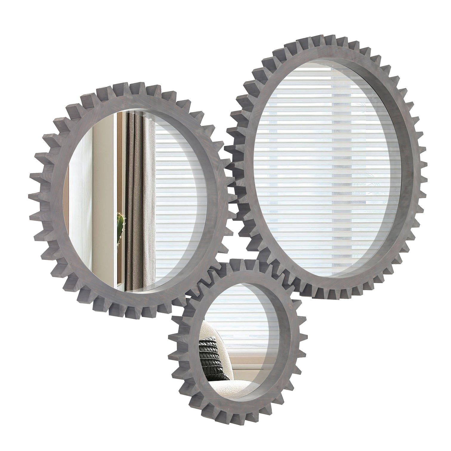 Harmonyx Wall Mirror with Gear Shape and Wood Frame - Pier 1