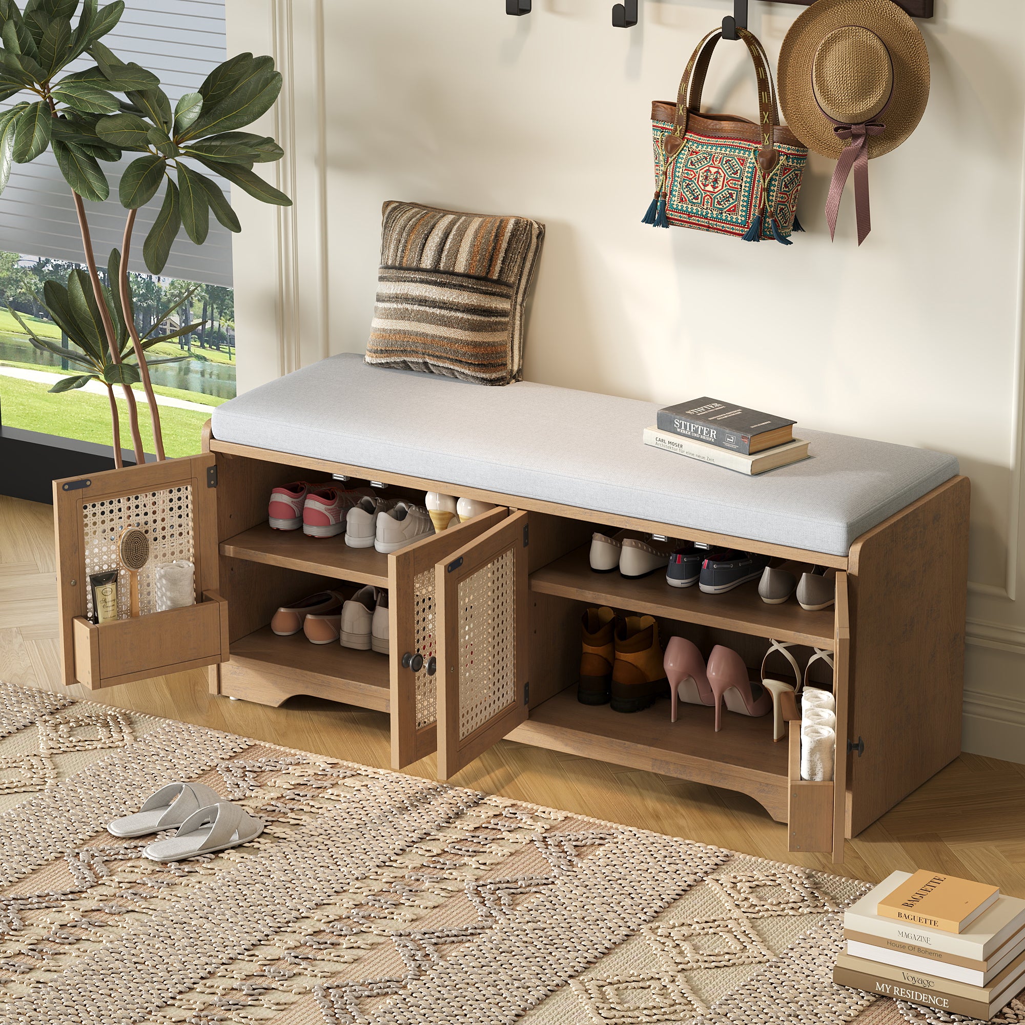 Storage Bench with Rattan Doors – Pier 1