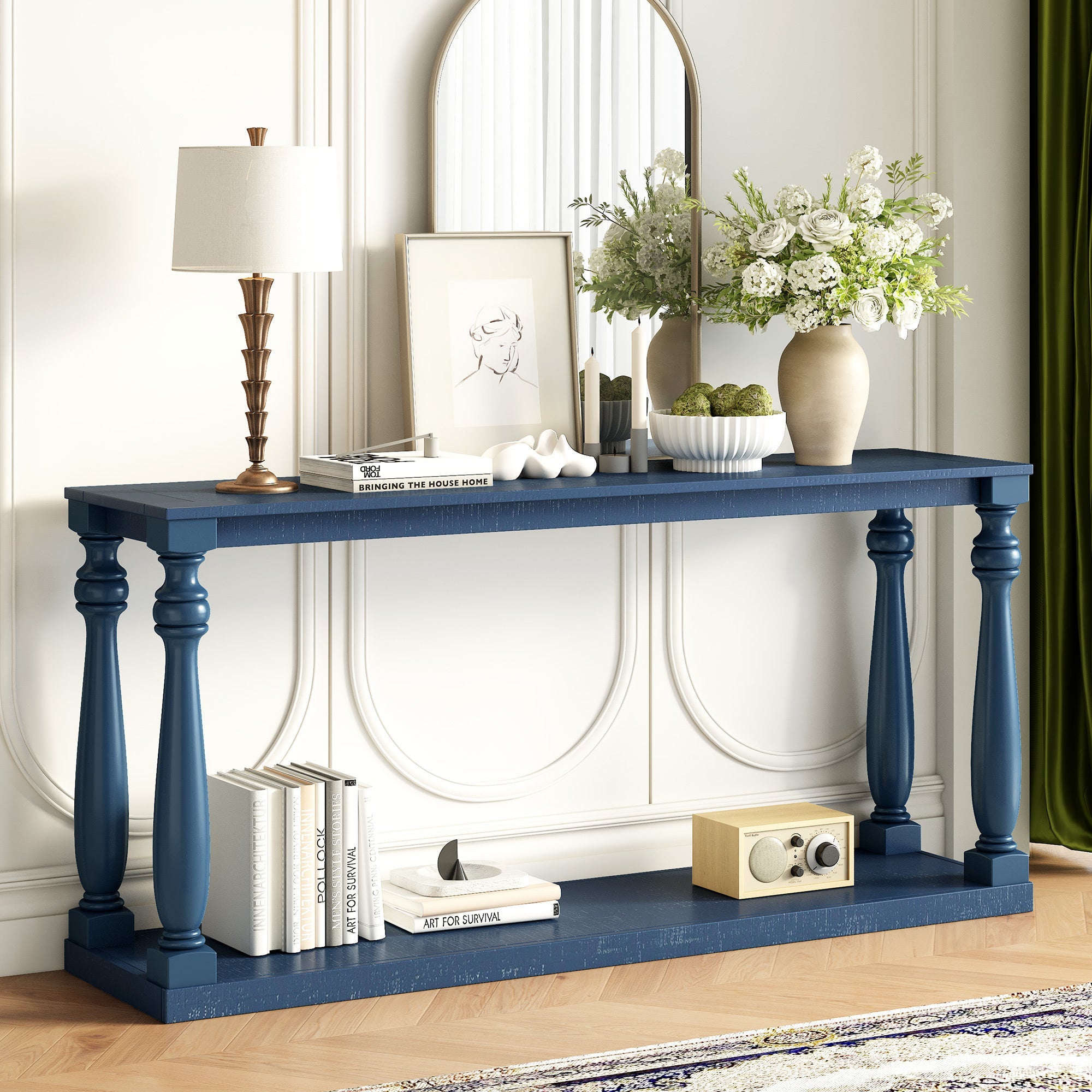 Farmhouse Turned-Leg Entryway Console Table with Bottom Shelf – Pier 1