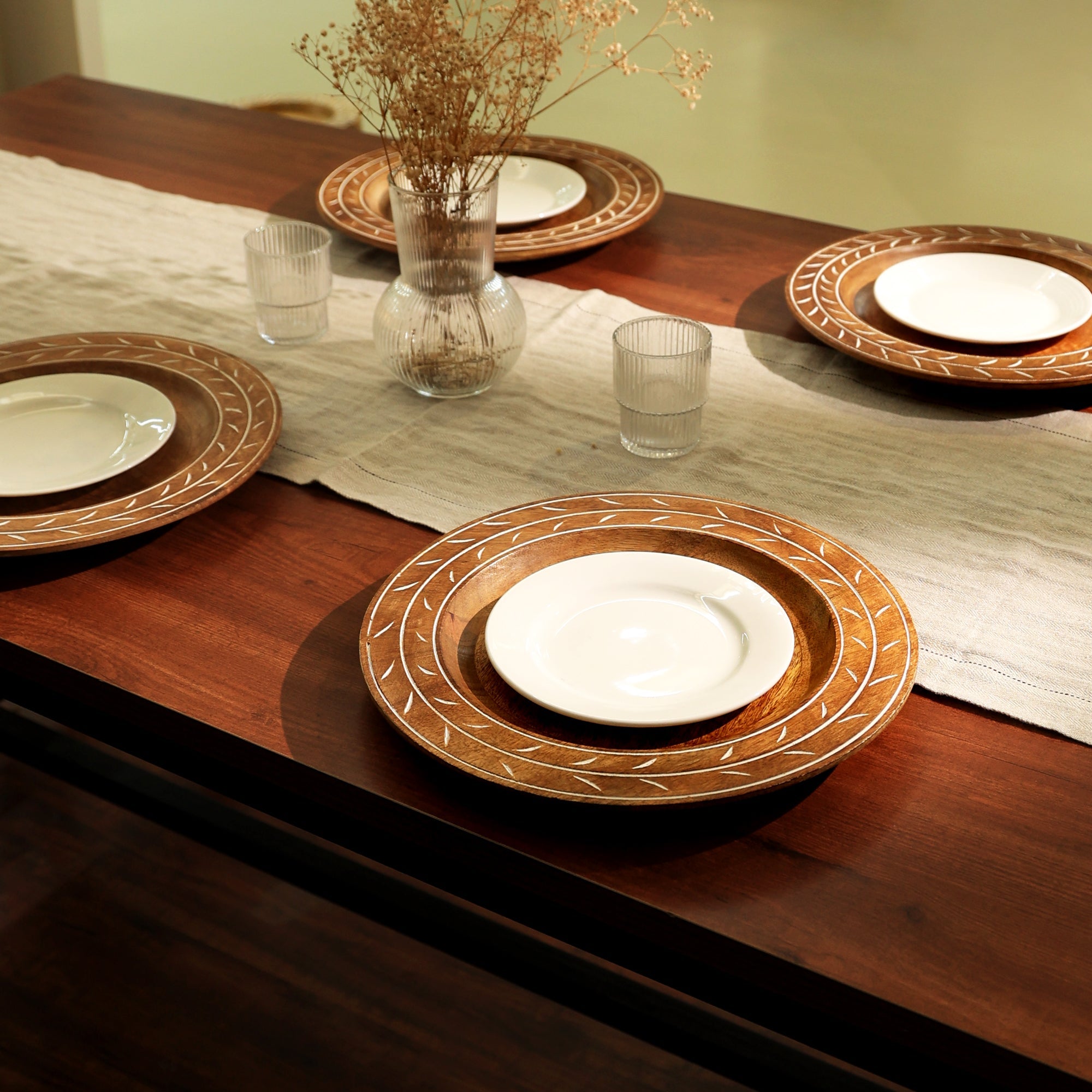 Etched Botanical Handcrafted 13" Wood Charger Plate - Pier 1