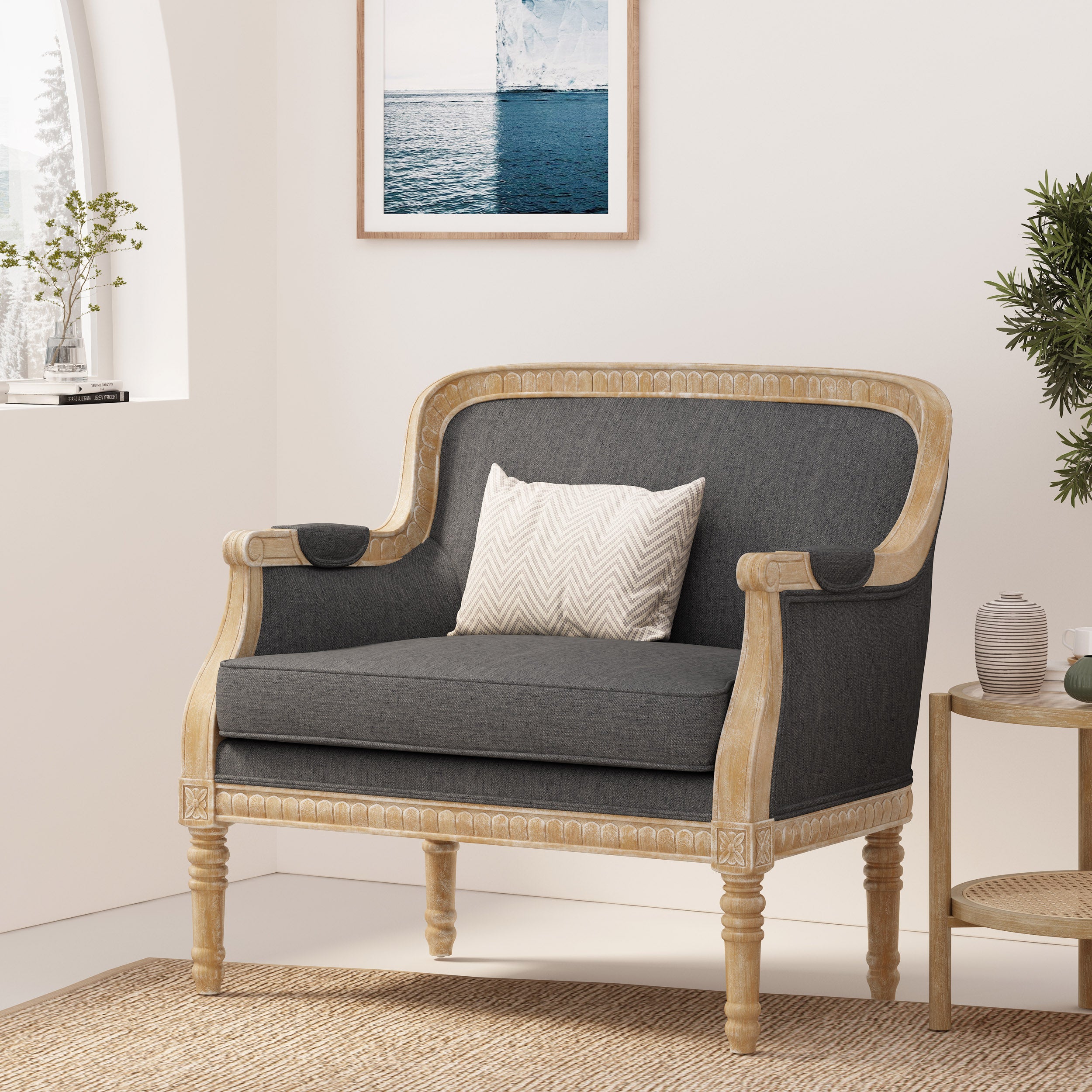 Becoming Upholstered Club Chair with Turned Leg and Carved Design - Pier 1