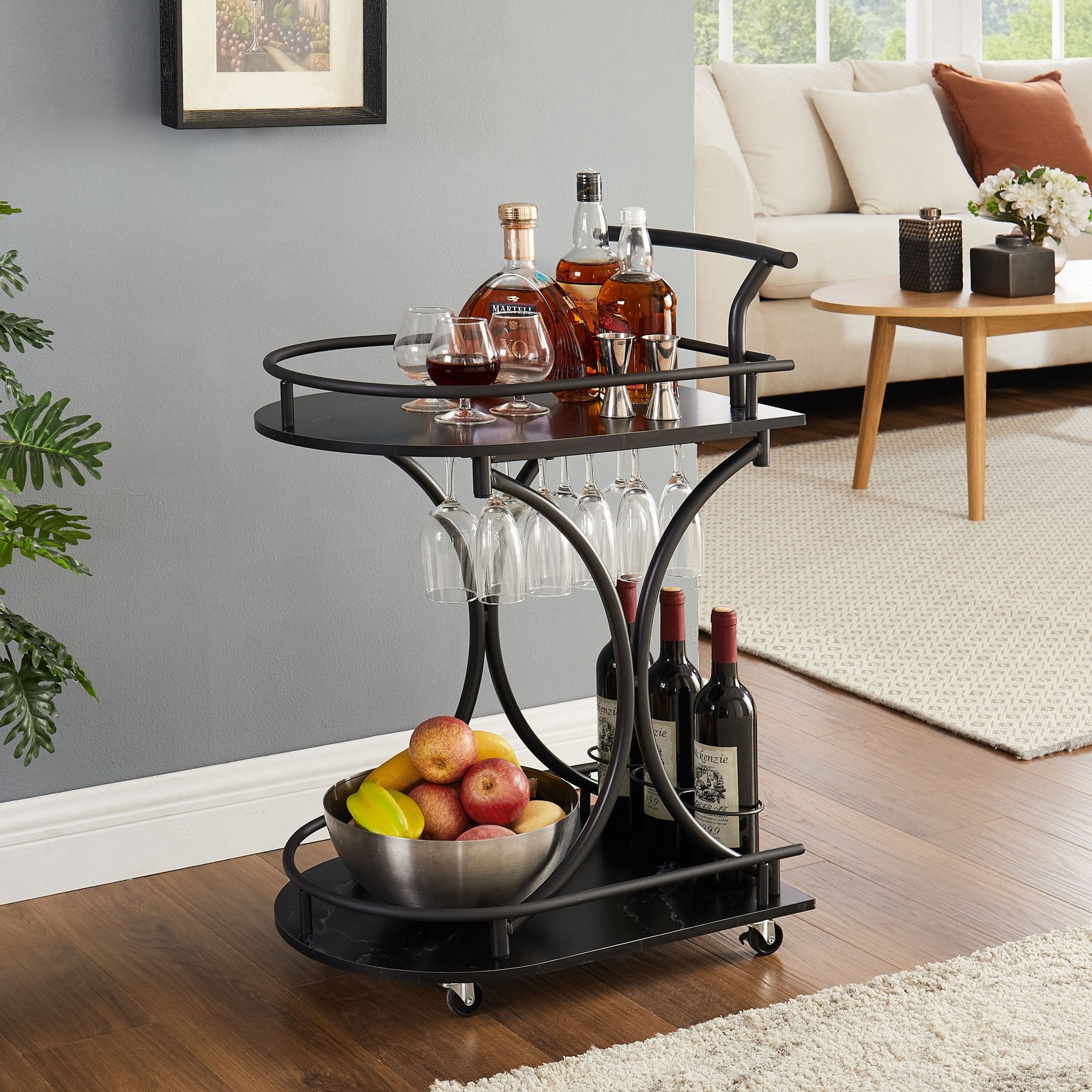 2-Tier Metal Bar Cart with Wine Rack and Glass Holder - Pier 1