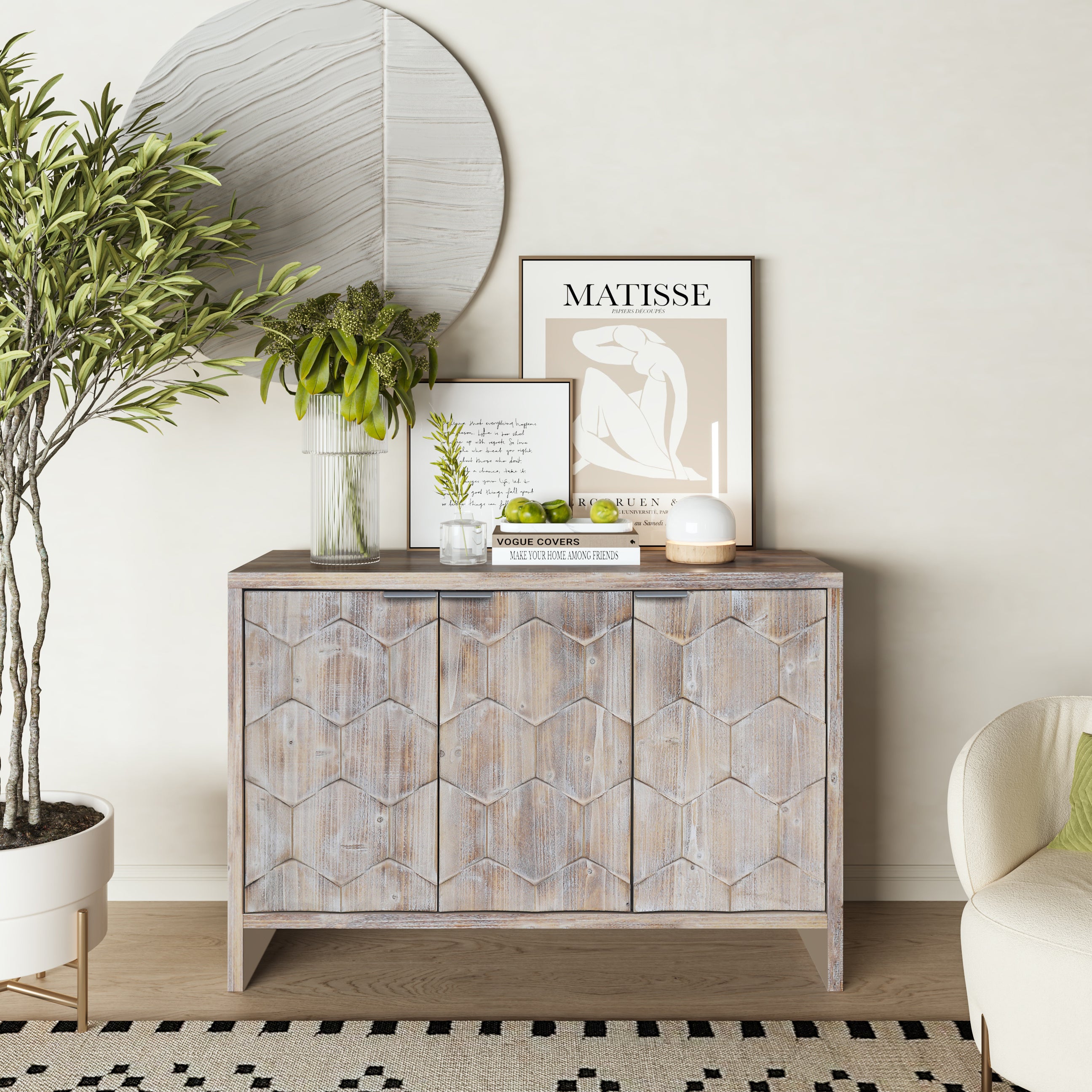 Farmhouse Style 3 Door Wooden Sideboard – Pier 1