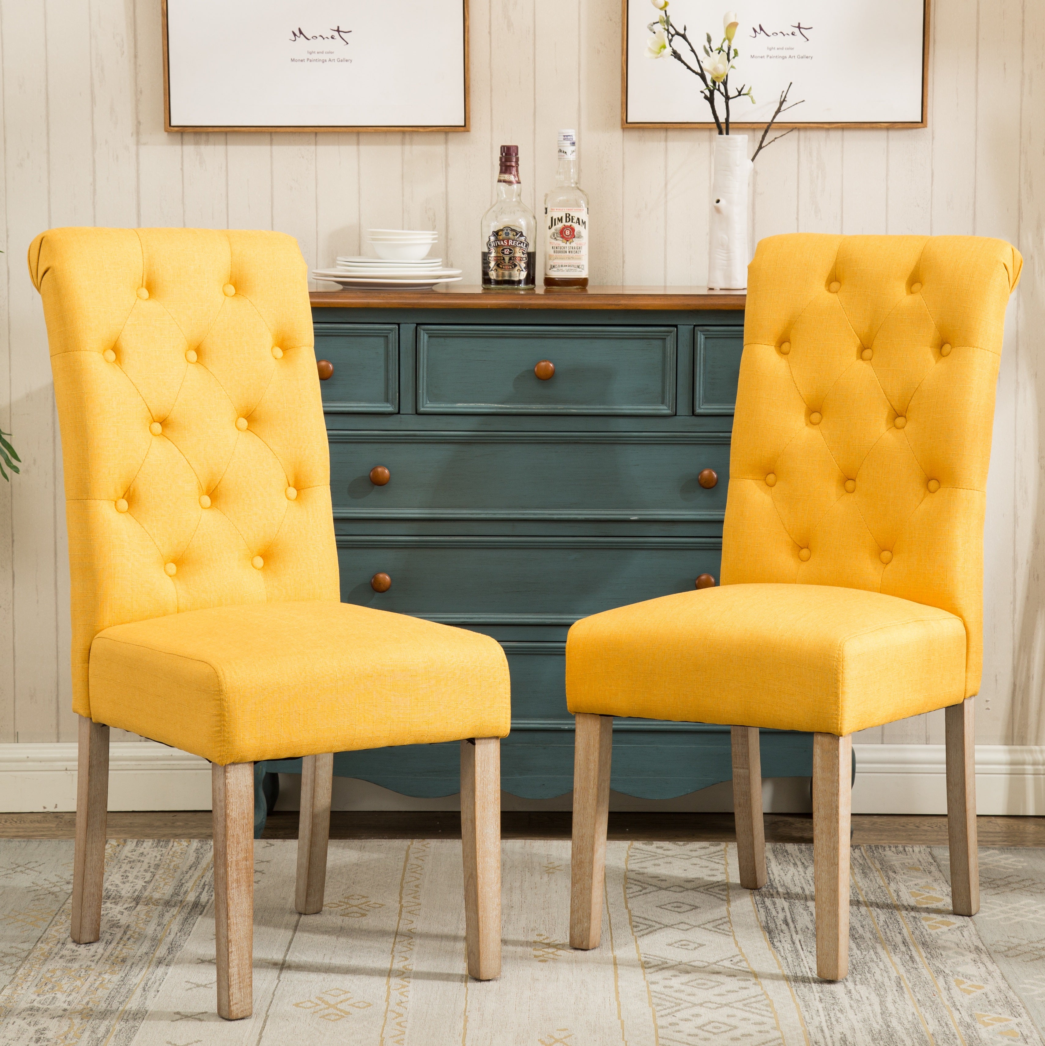 Hazel Solid Wood Button Tufted Upholstered Parsons Dining Chair, Set o ...