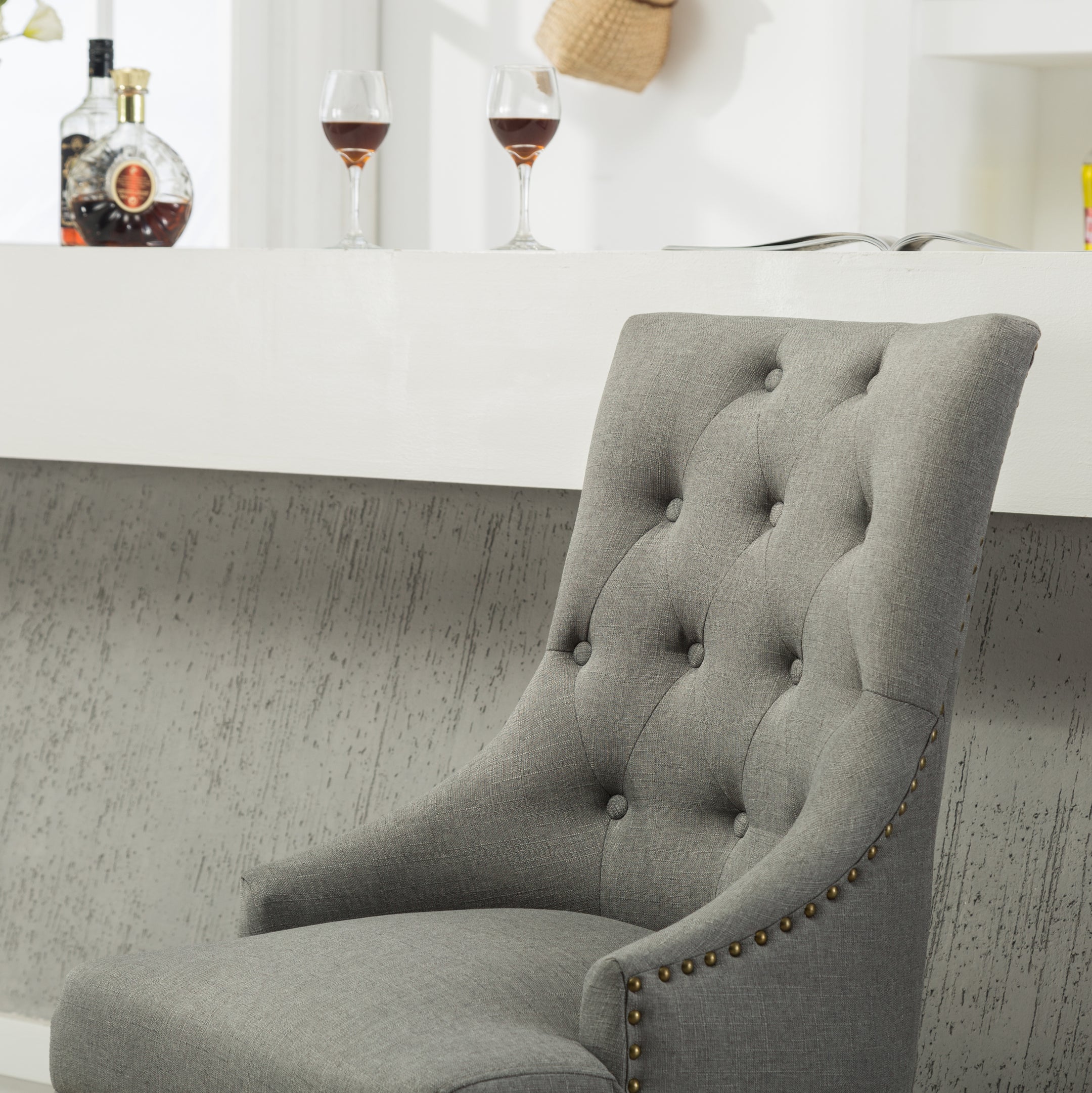 Grey Button Tufted Solid Wood Wingback Dining Chairs, Set of 2 – Pier 1