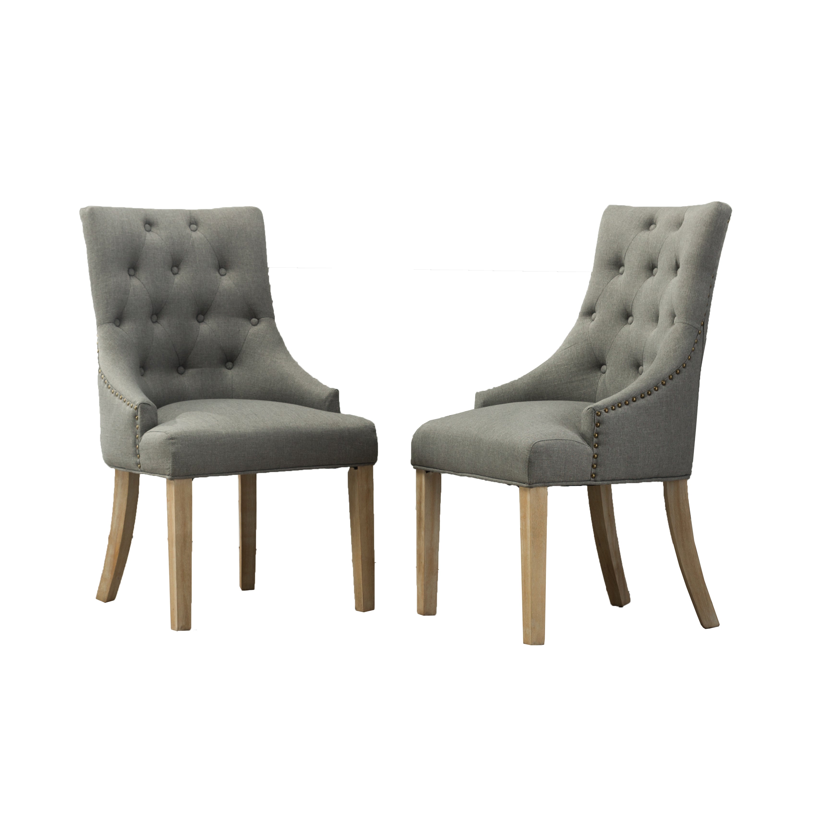 Grey Button Tufted Solid Wood Wingback Dining Chairs, Set of 2 – Pier 1