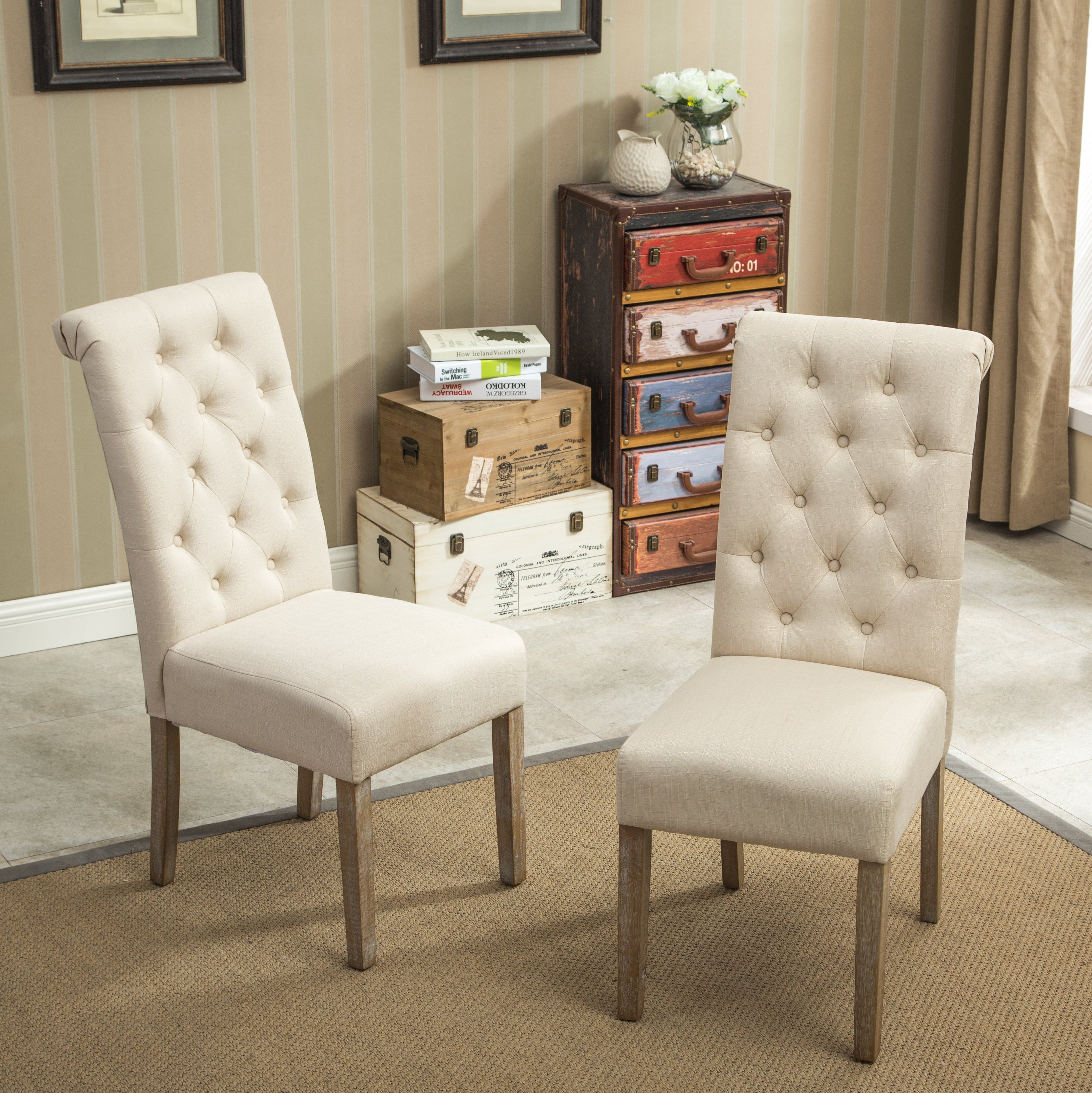 Hazel Solid Wood Button Tufted Upholstered Parsons Dining Chair, Set o ...