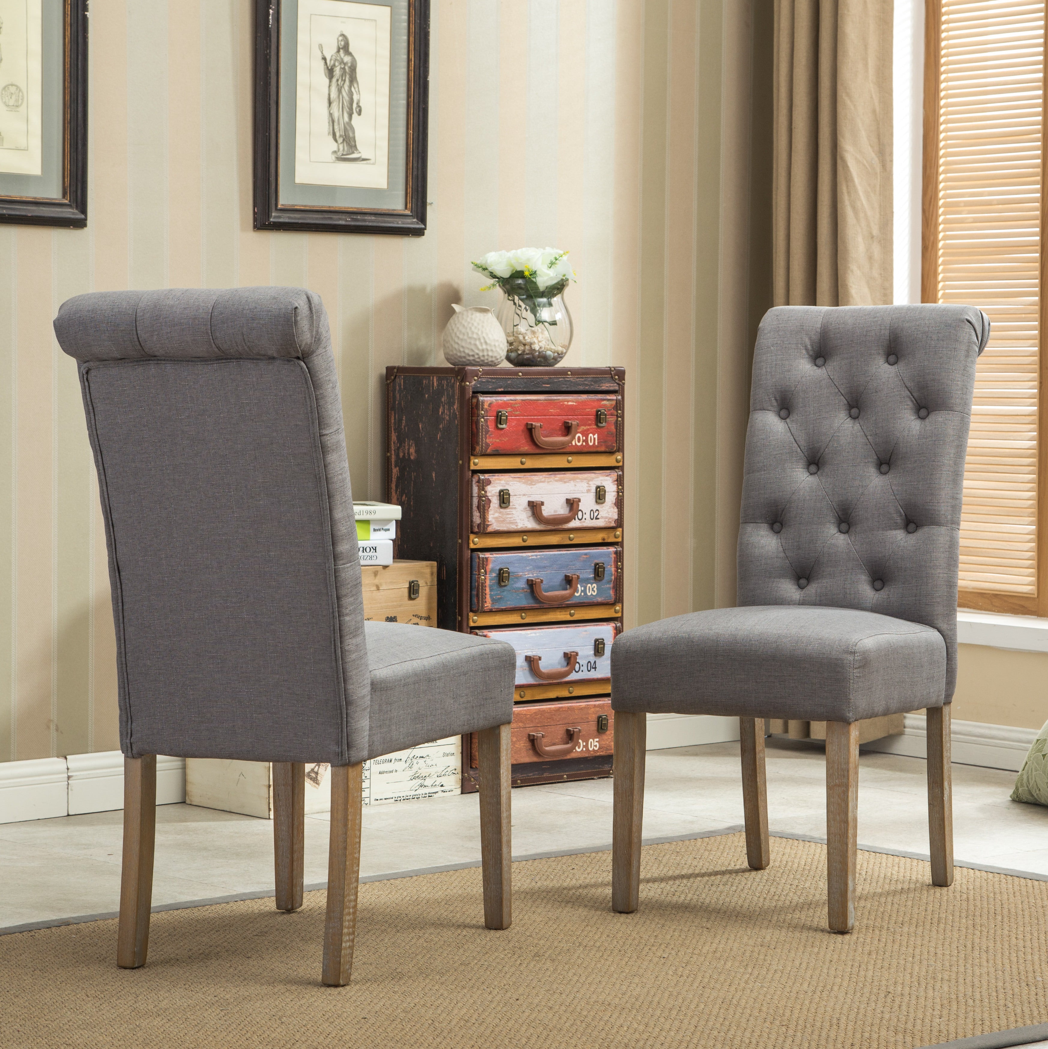 Hazel Solid Wood Button Tufted Upholstered Parsons Dining Chair, Set o ...