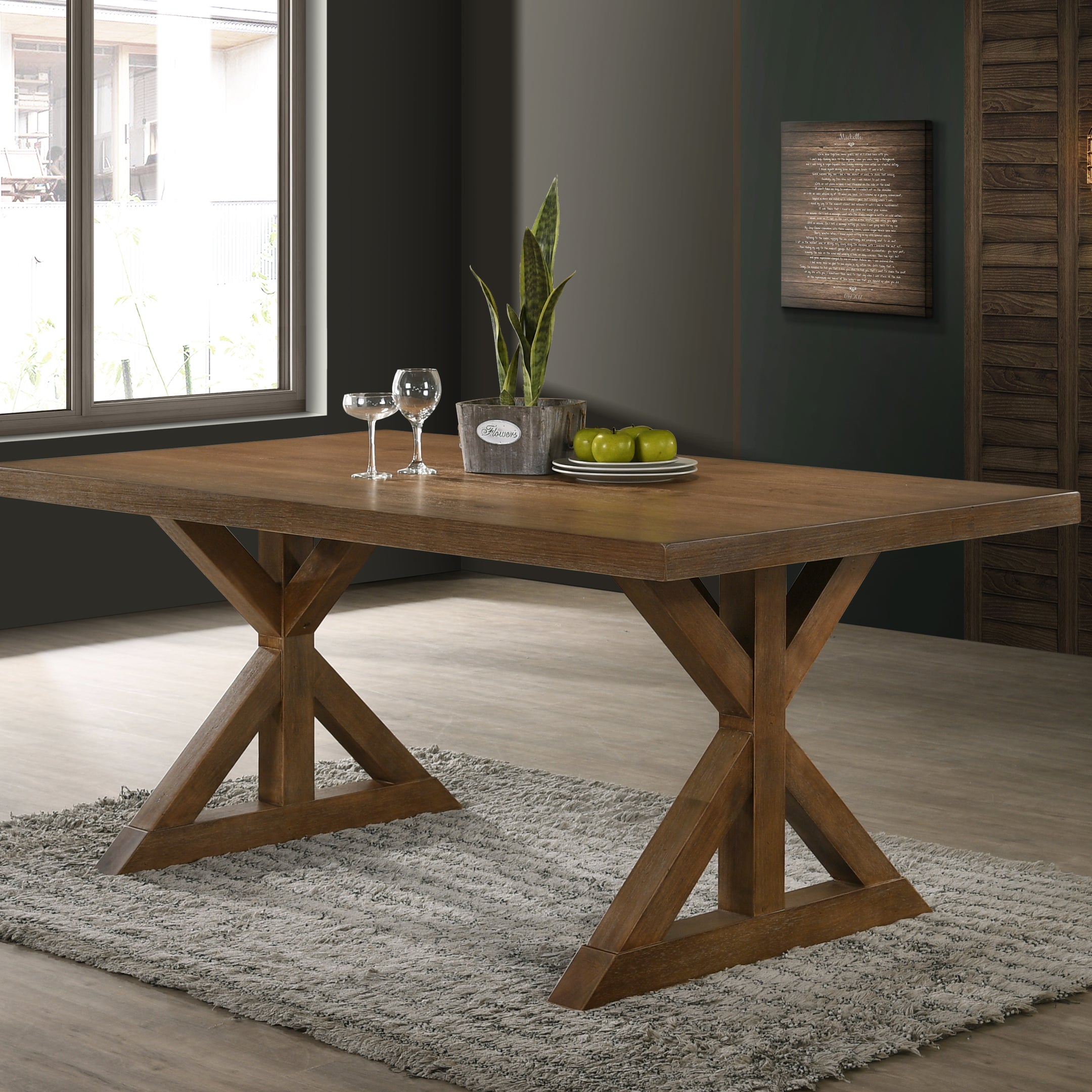 Enna Morden Farmhouse Wood Trestle Dining Table - Pier 1