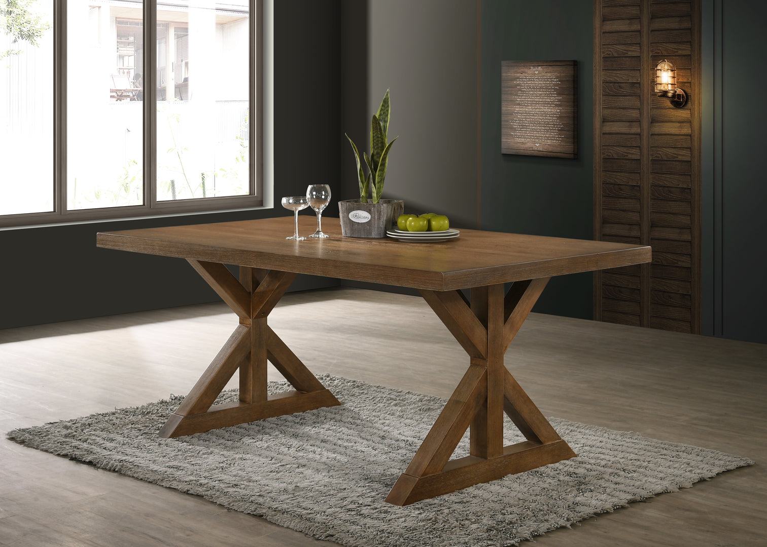 Enna Morden Farmhouse Wood Trestle Dining Table - Pier 1