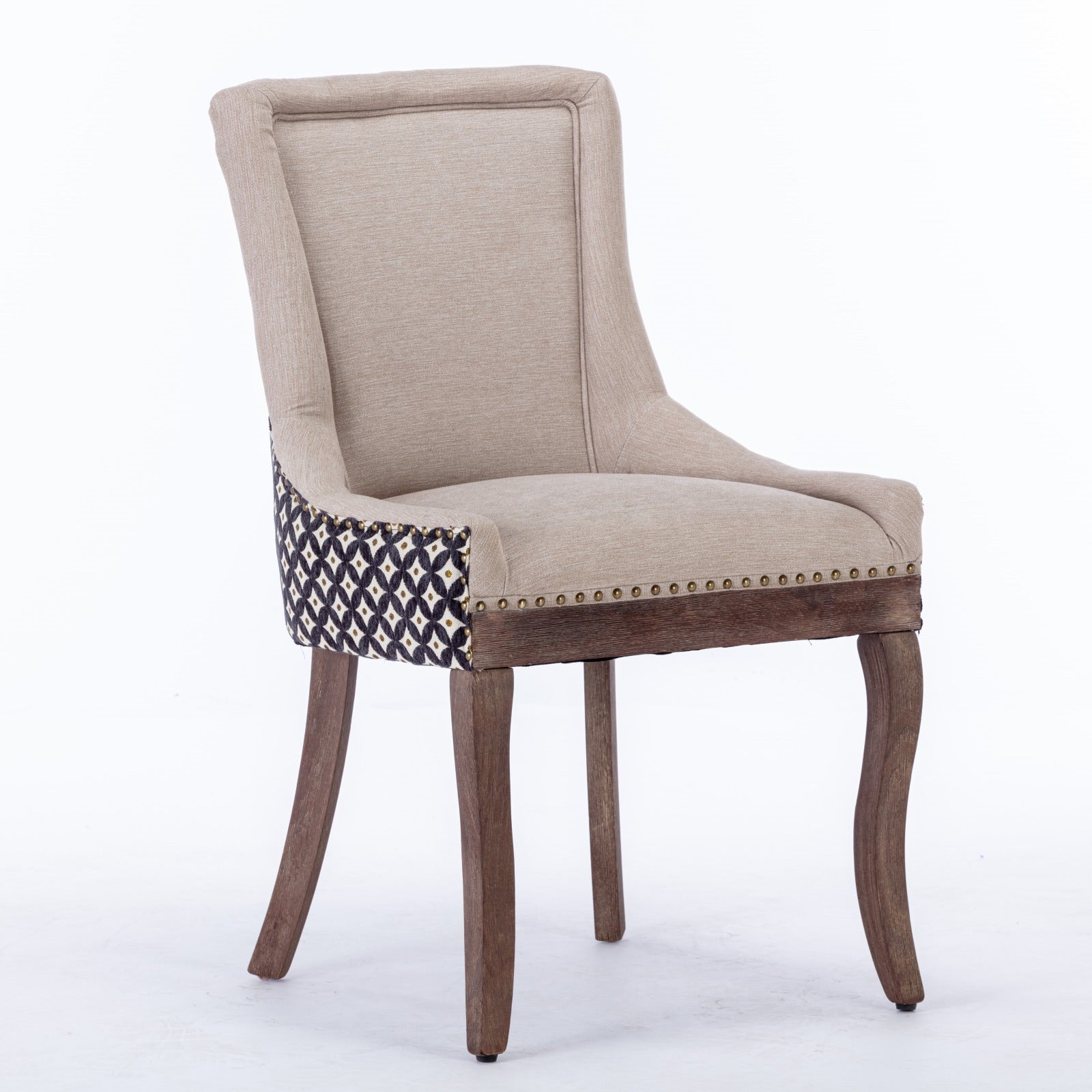Square Patterned Back Upholstered Dining Chair with Bronze Nailhead Tr ...