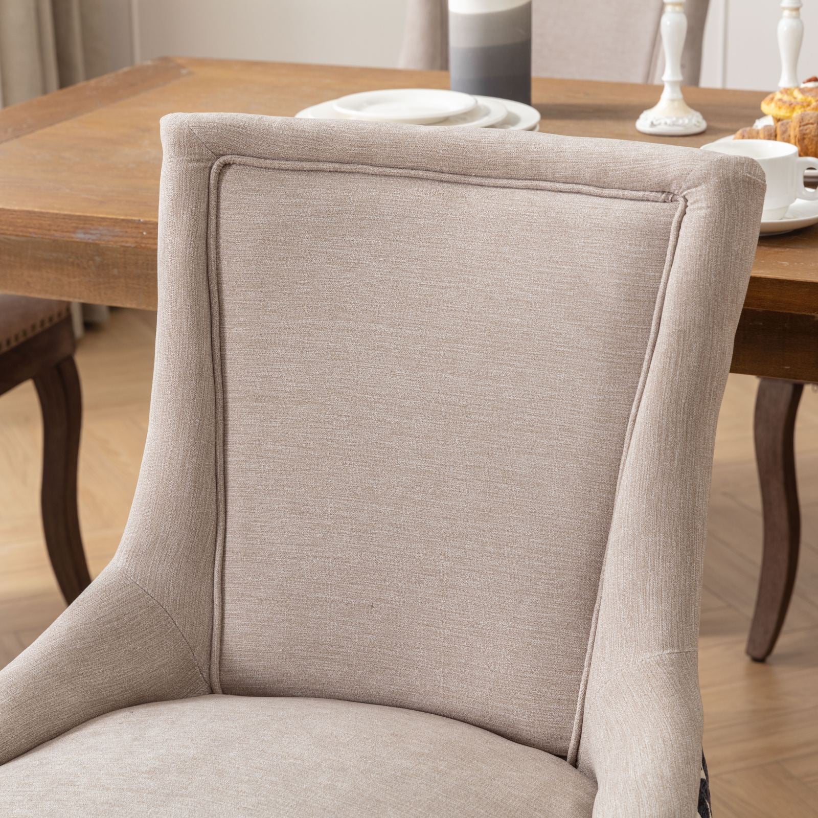 Square Patterned Back Upholstered Dining Chair with Bronze Nailhead Tr ...