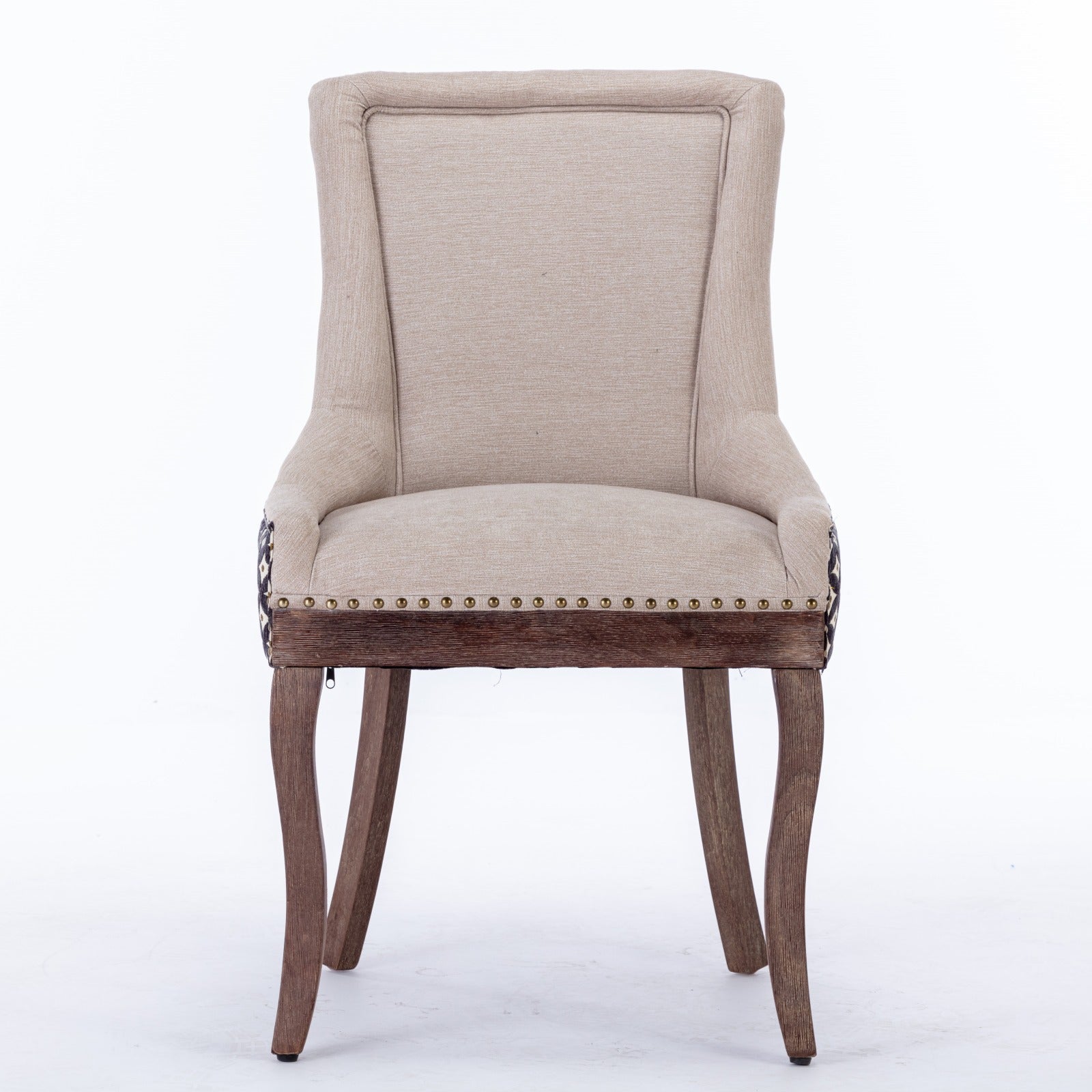 Square Patterned Back Upholstered Dining Chair with Bronze Nailhead Tr ...