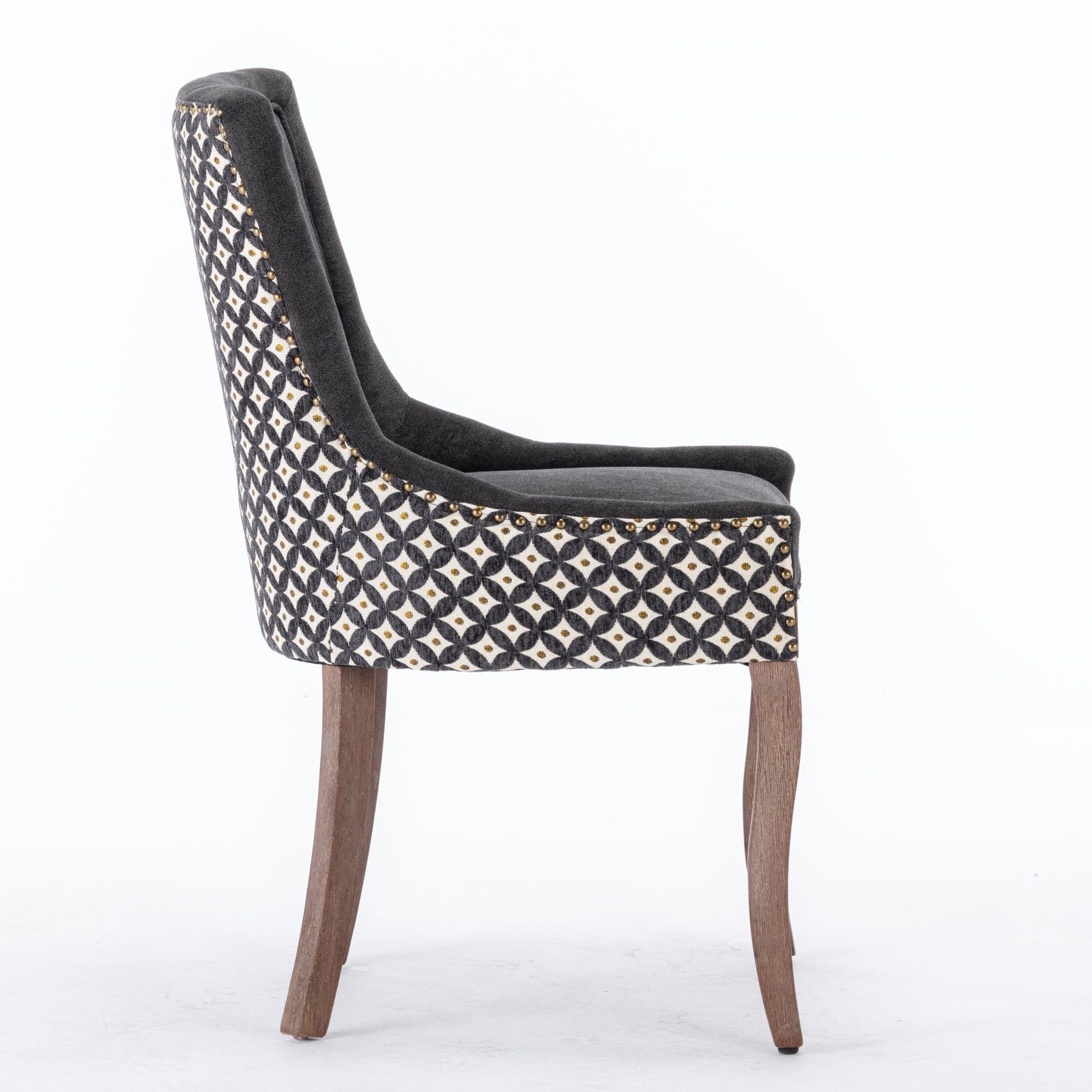 Square Patterned Back Upholstered Dining Chair with Bronze Nailhead Tr ...