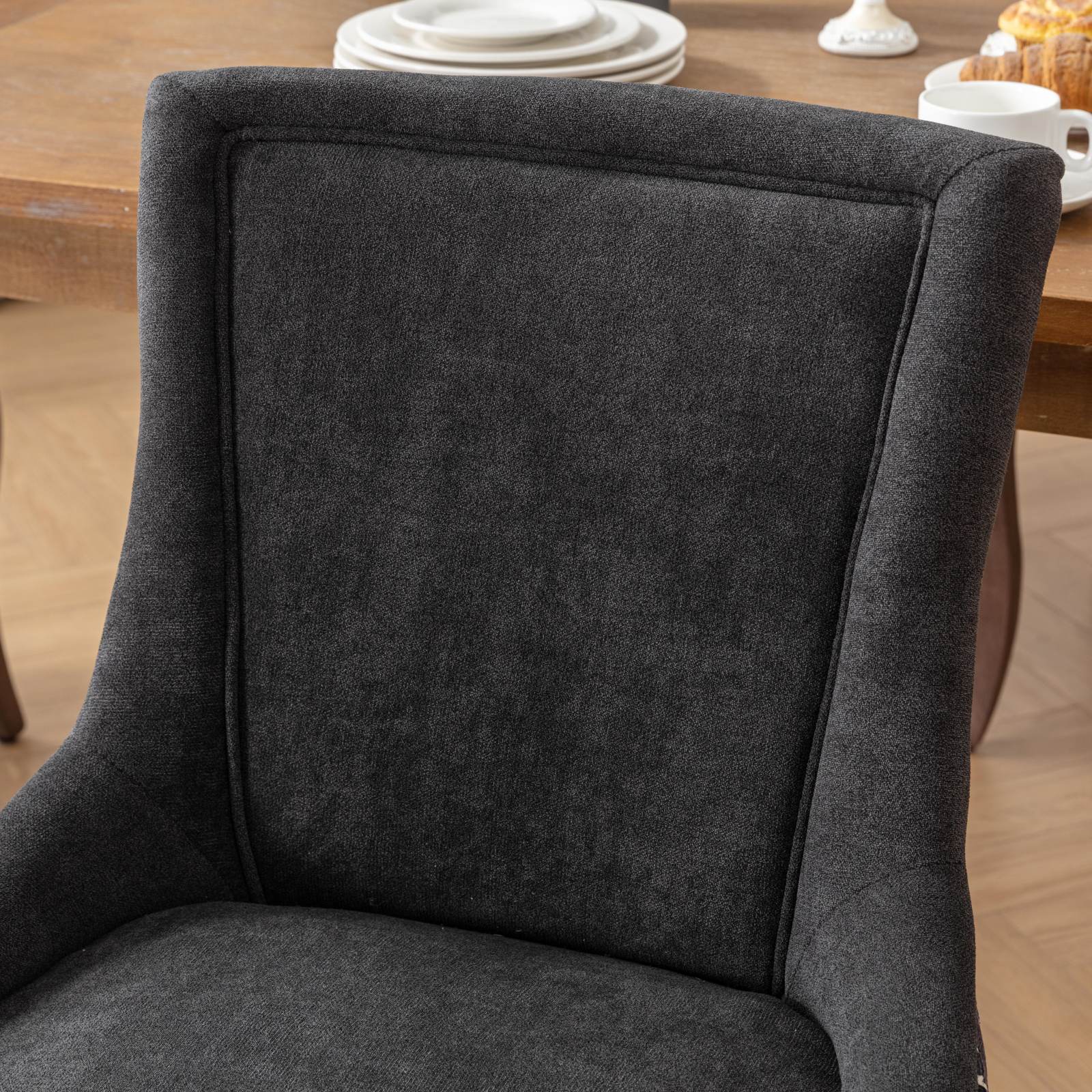 Square Patterned Back Upholstered Dining Chair with Bronze Nailhead Tr ...