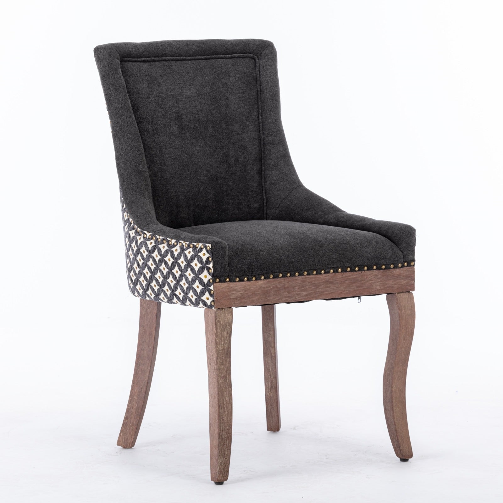 Square Patterned Back Upholstered Dining Chair with Bronze Nailhead Tr ...