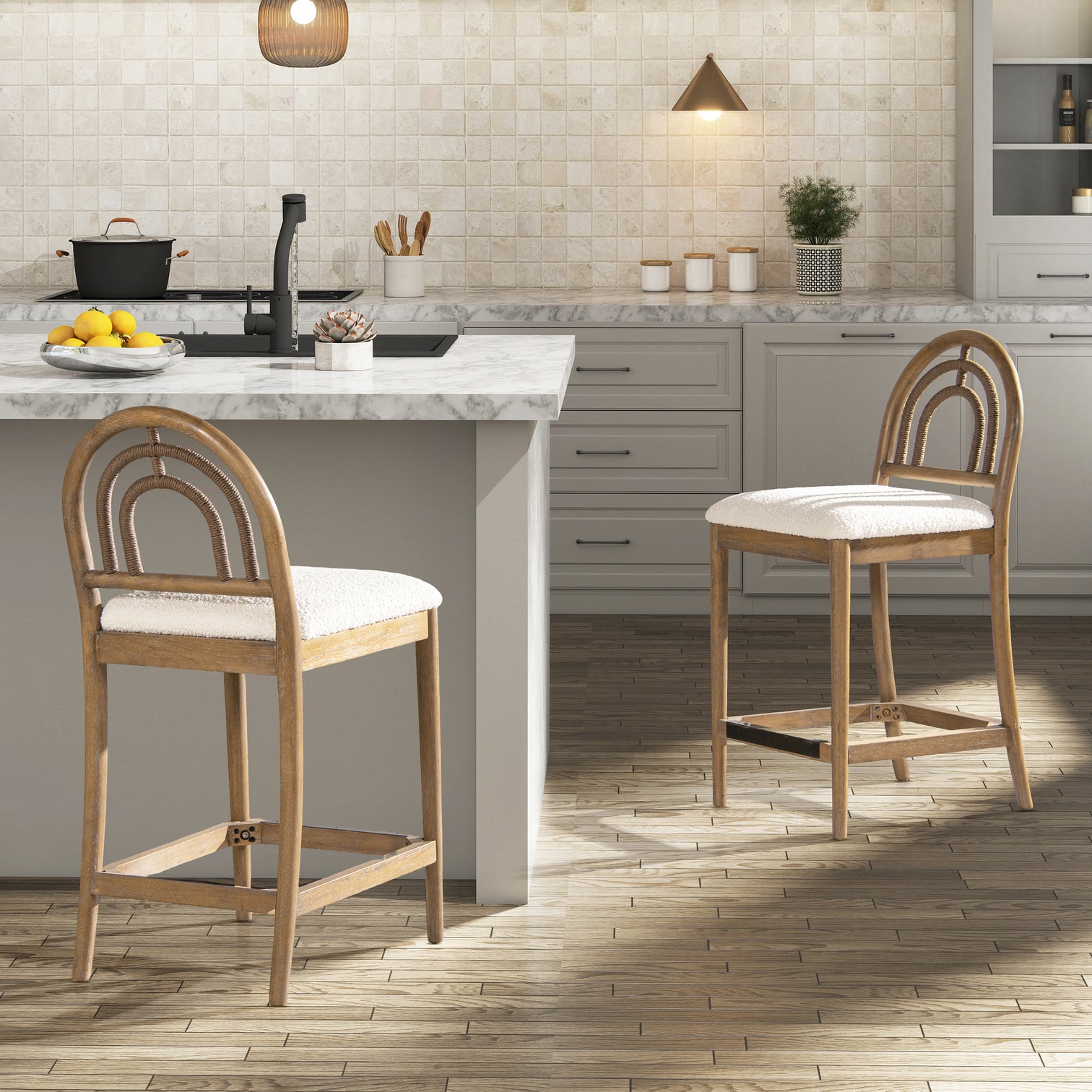 27" Upholstered Counter Stool with Arched Back Wood, Set of 2 - Pier 1