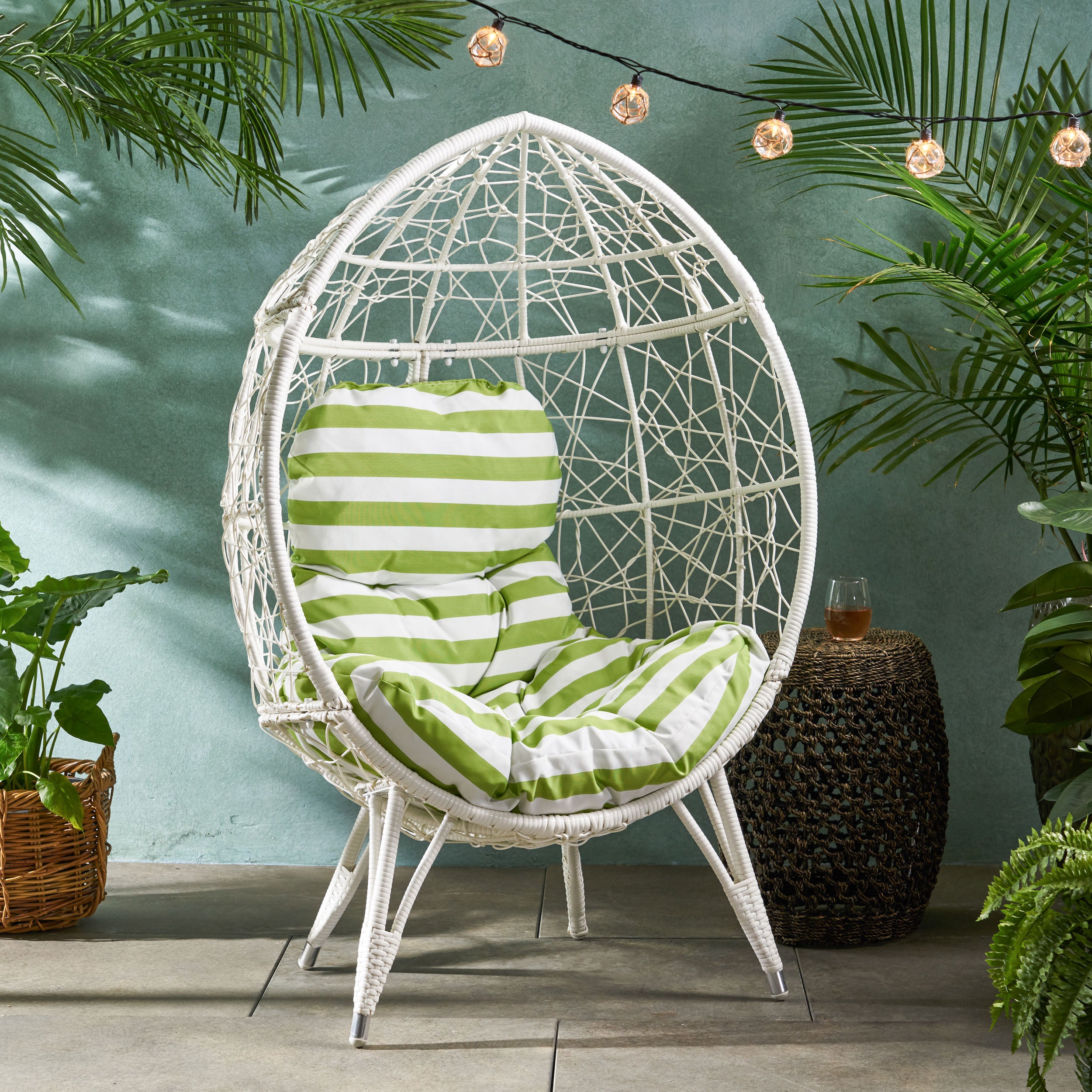 Outdoor Chair with Teardrop Shape and Mesh Design - Pier 1