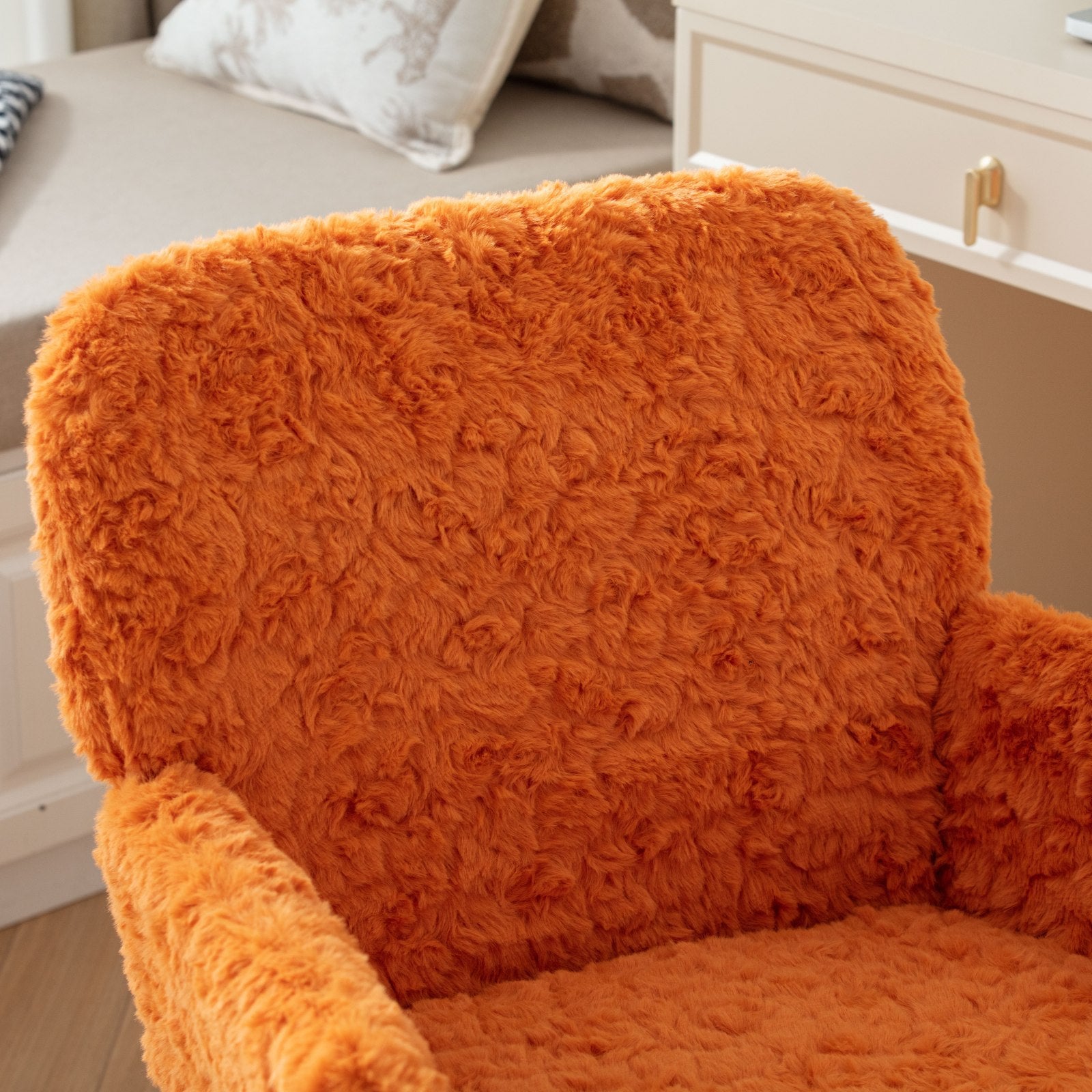 Faux Rabbit Hair Office Chair with Golden Metal Base, Adjustable Swive ...
