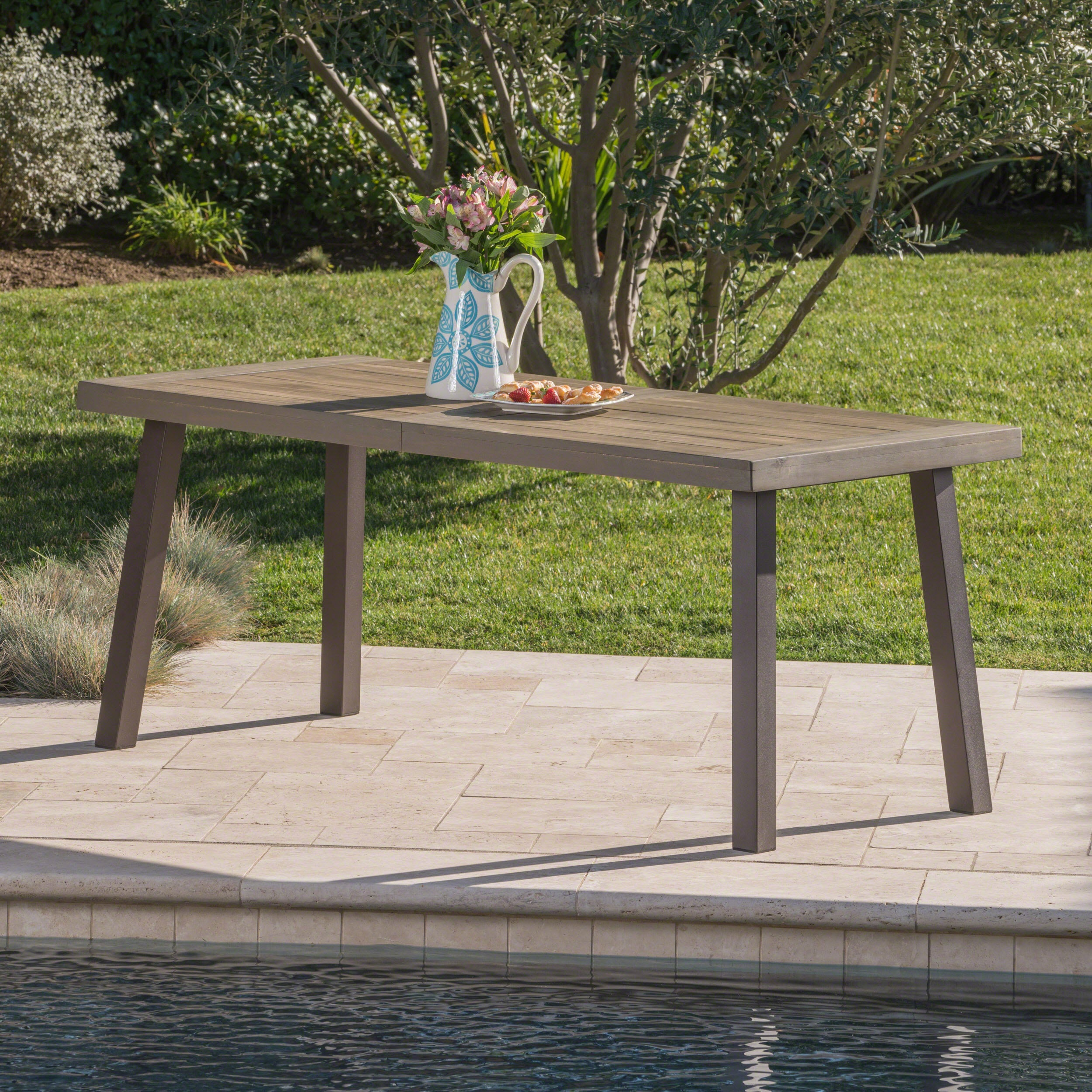 Della Outdoor Acacia Wood Dining Table with Metal Legs – Pier 1
