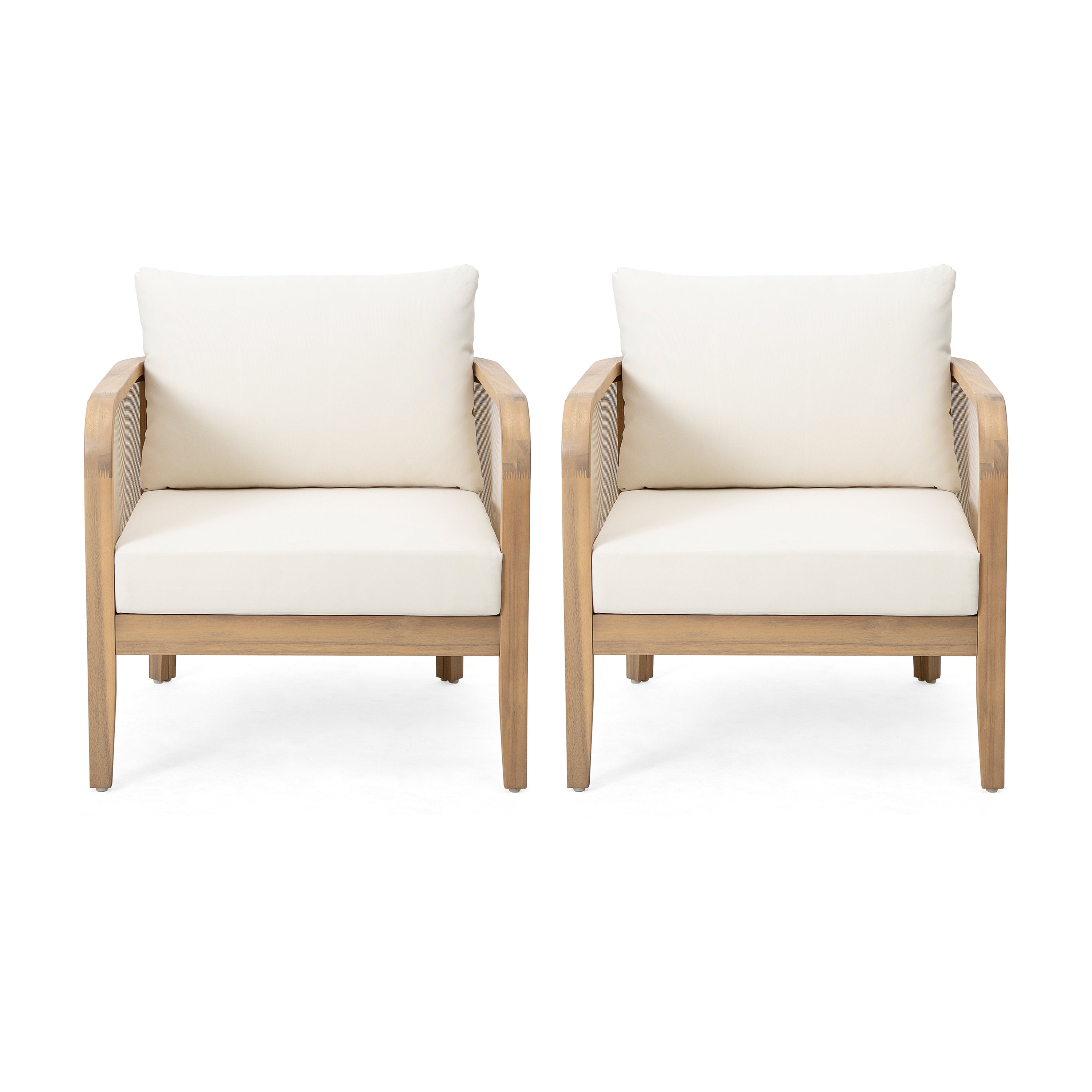 Outdoor Club Chair with Curved Armrests and Wooden Frame, Set of 2 - Pier 1