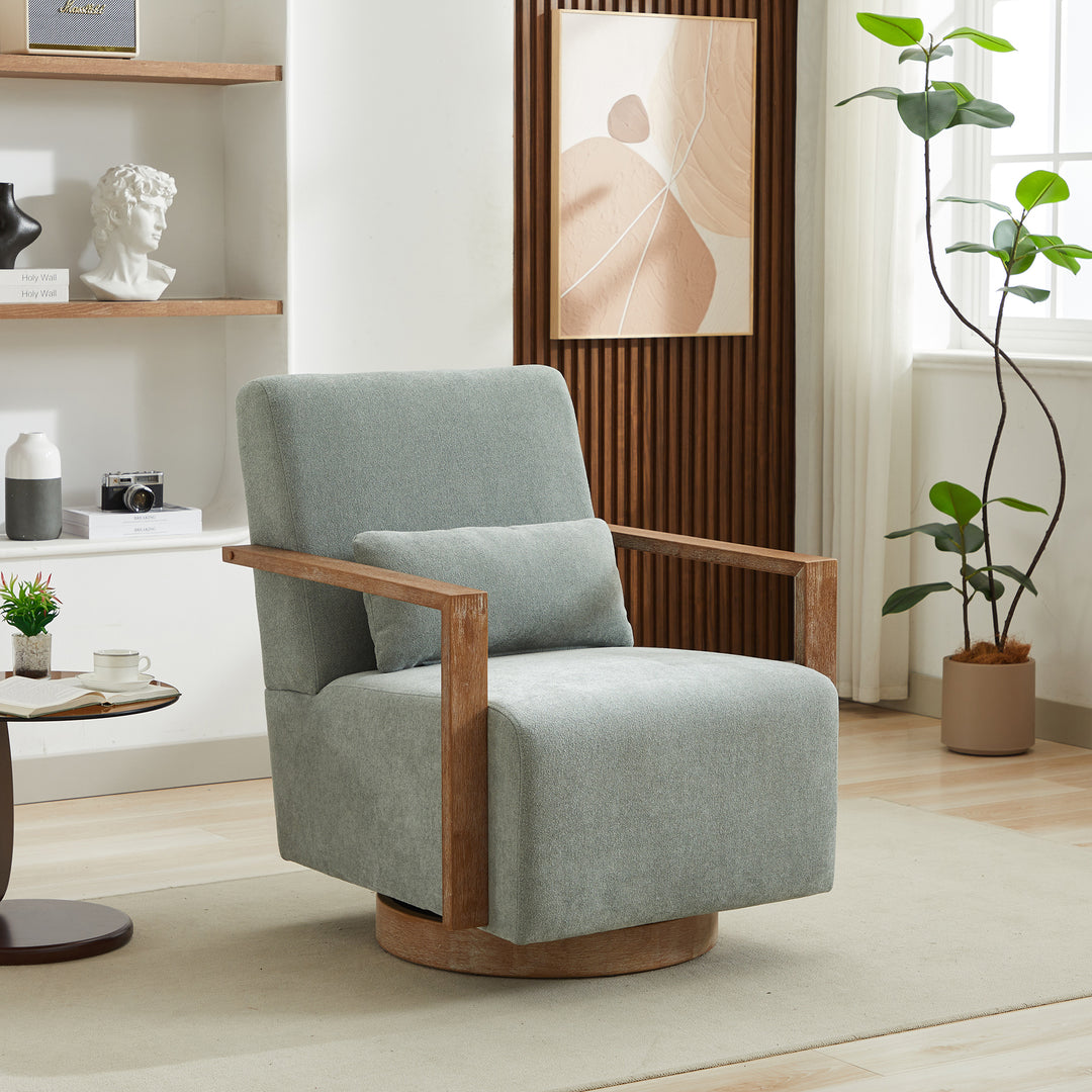 Upholstered Swivel Chair with Open Arms Design and Wood Base - Pier 1