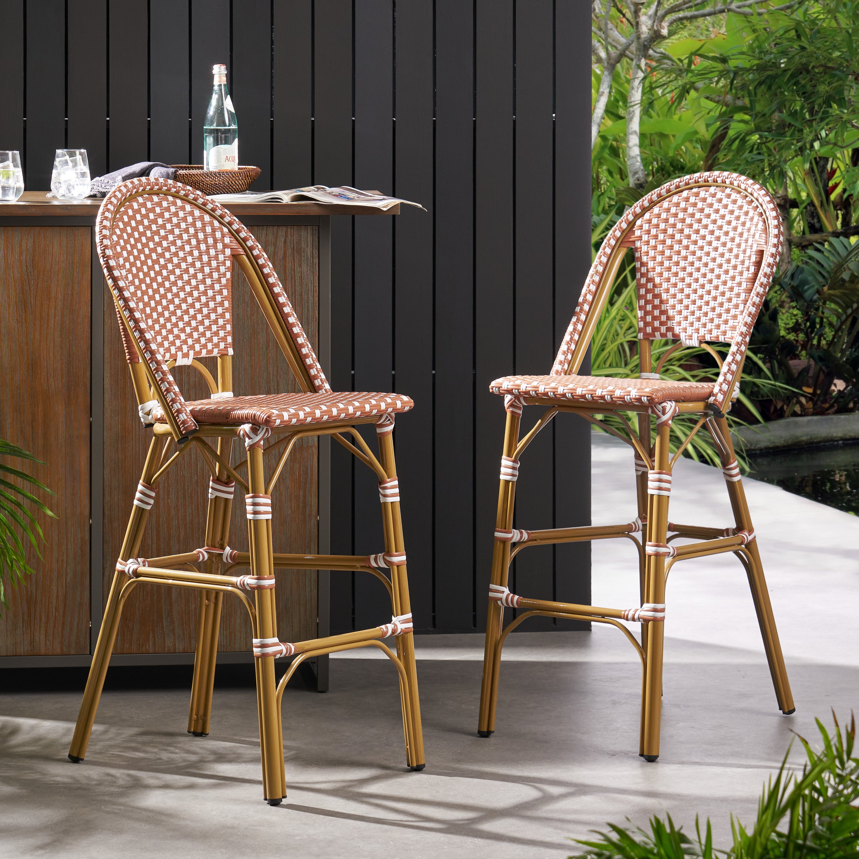 Clifftop 29.5" Outdoor Rattan Bar Stool with Aluminum Frame and ...