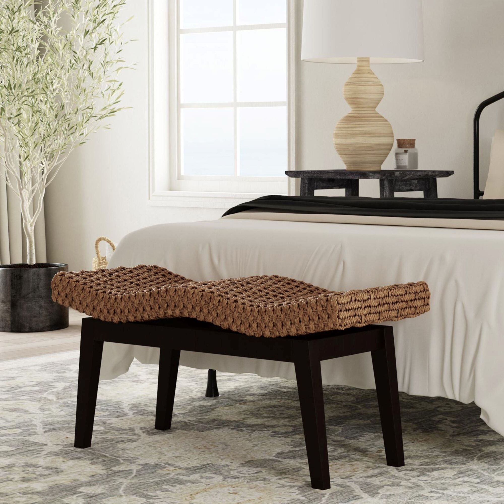 Wicker and Wood Wave Double Bench - Pier 1