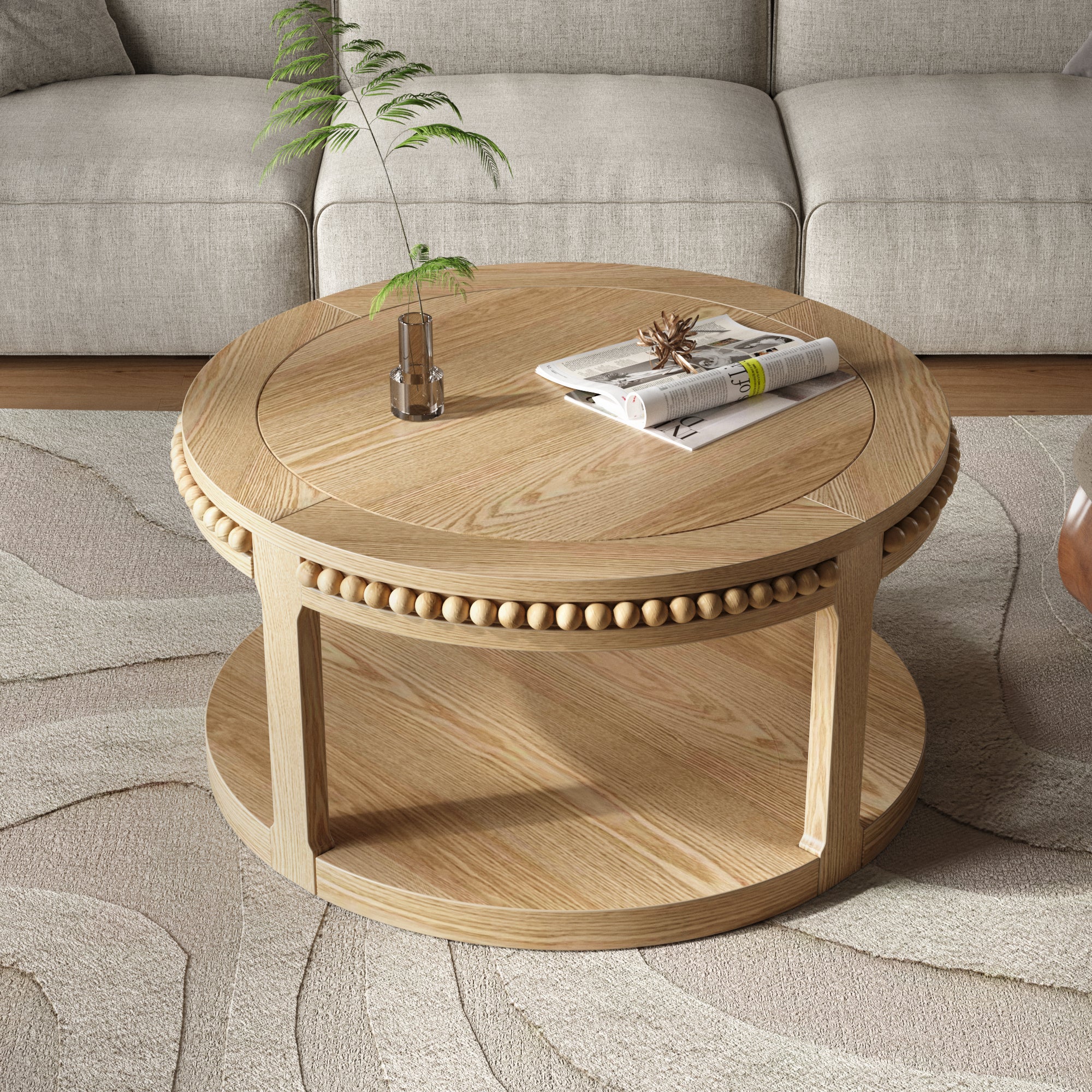 Round Solid Wood Coffee Table with Beaded Accent Edge – Pier 1