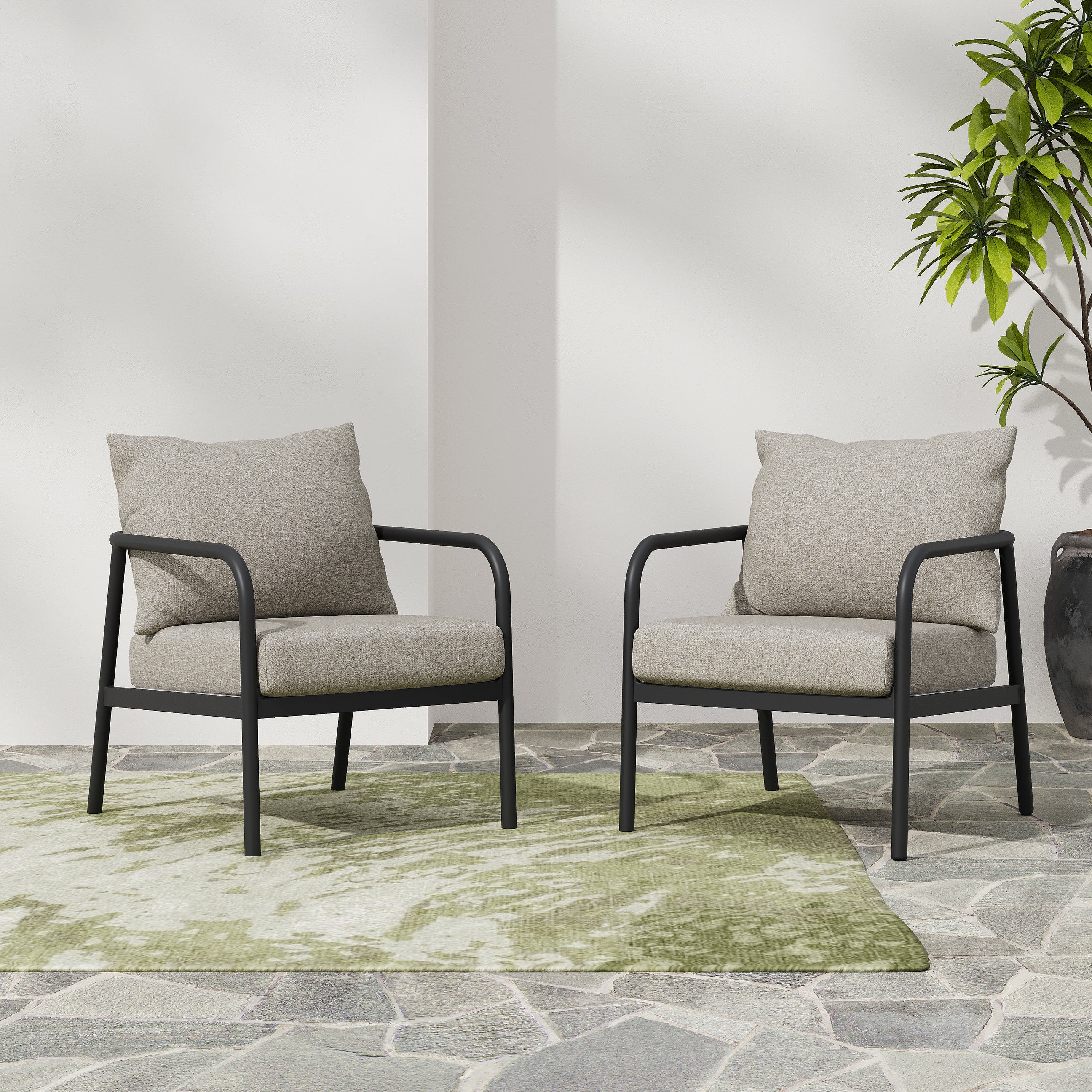 Outdoor Club Chair with Aluminum Frame, Padded Seat and back Cushions ...