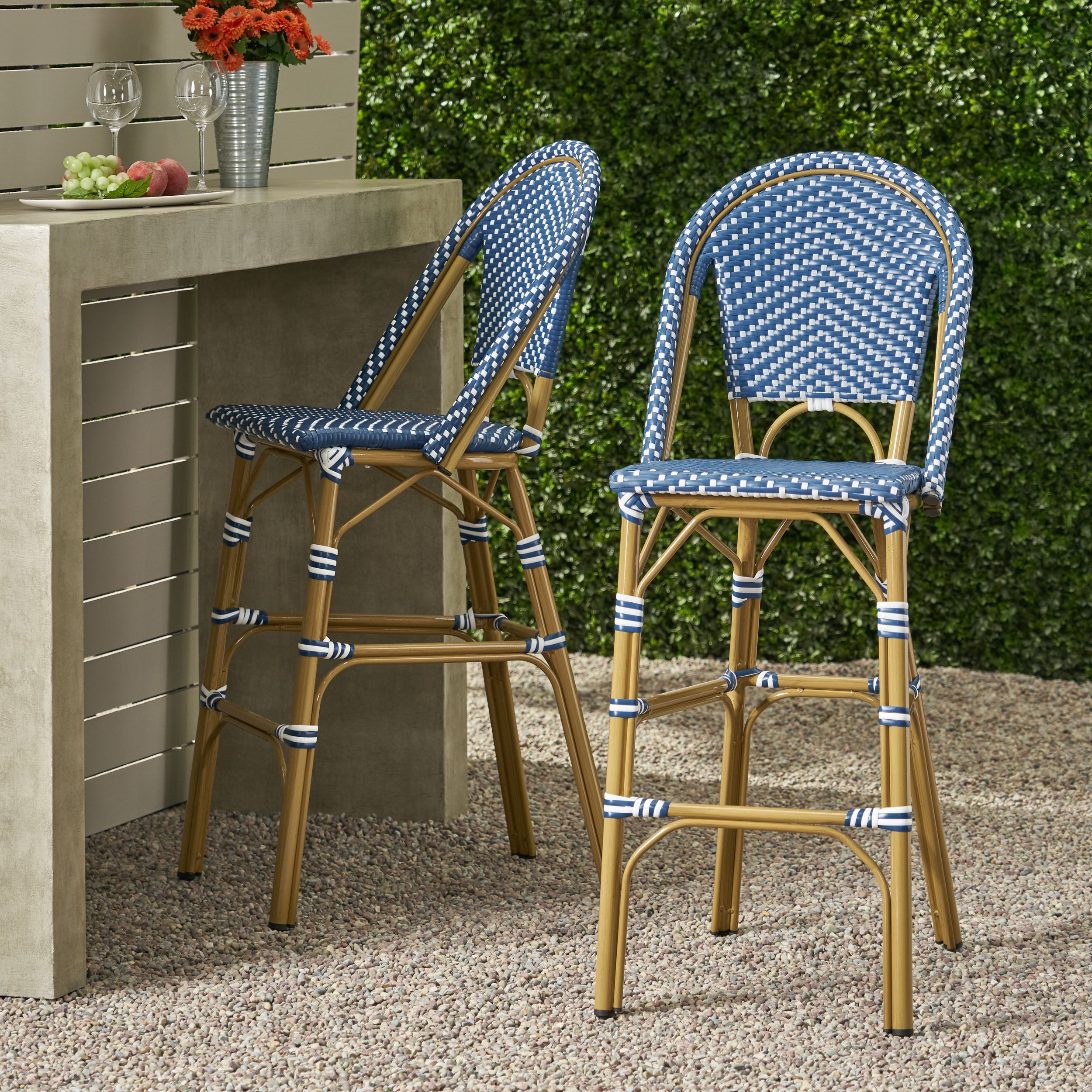 Clifftop 29.5" Outdoor Rattan Bar Stool with Aluminum Frame and ...