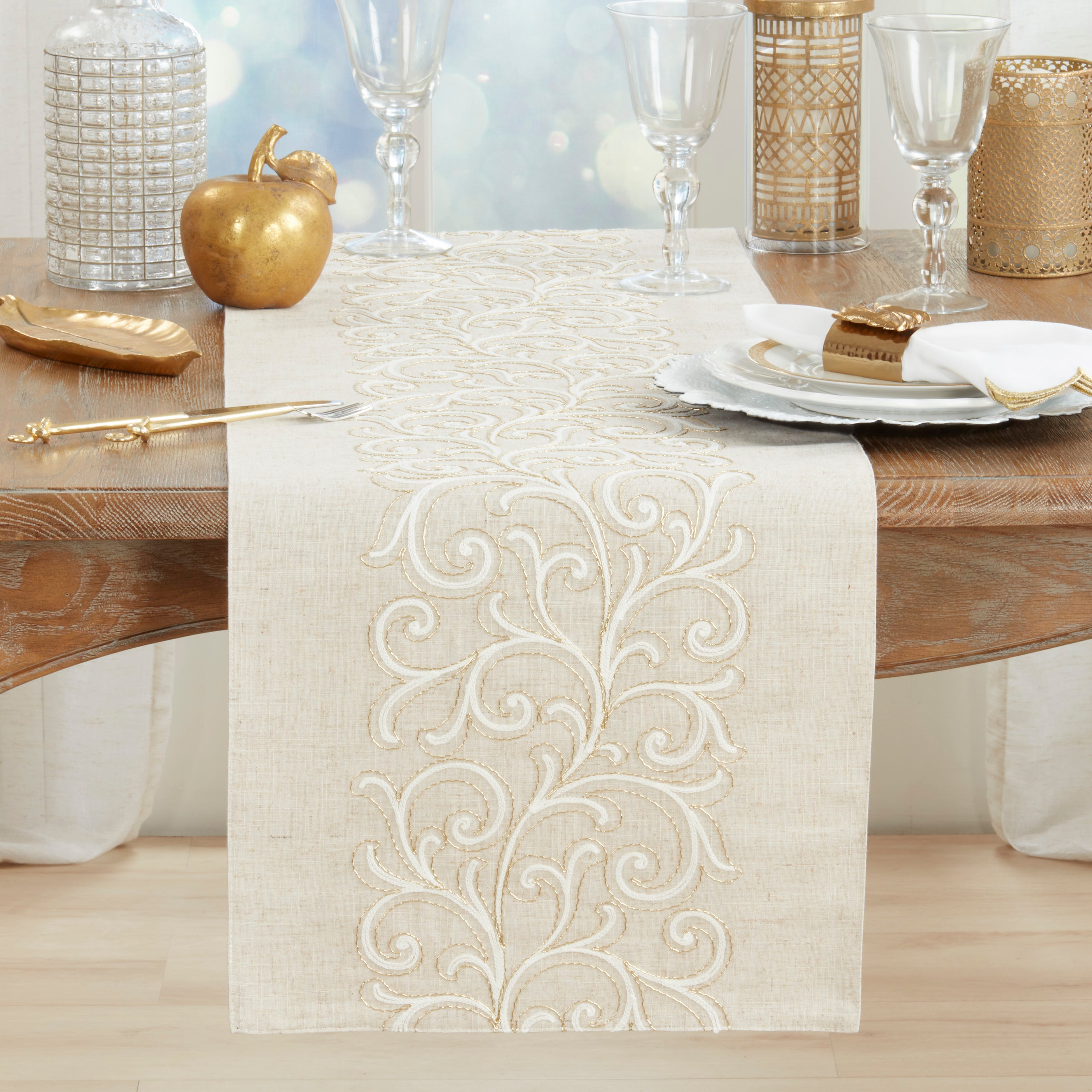 Linen Blend Embroidered Scroll Table Runner – Pier 1