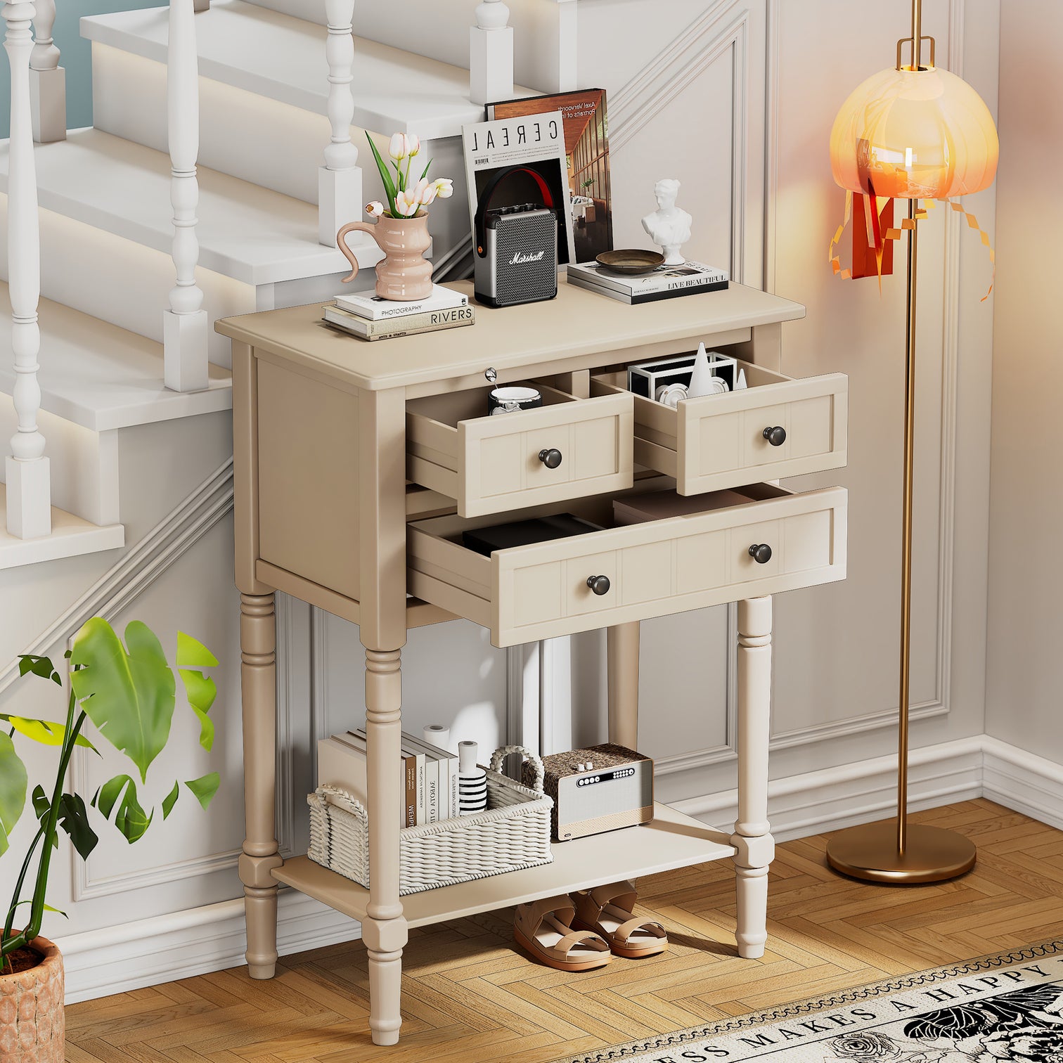 Conquest Narrow Console Table with 3 Drawers and Bottom Shelf - Pier 1