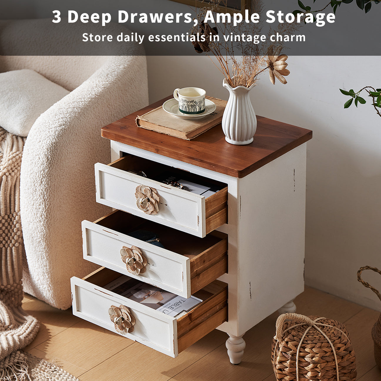 Vintage Farmhouse End Table with Floral Knobs – Pier 1