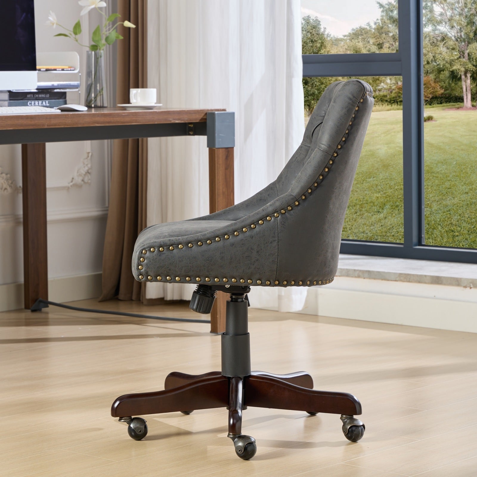 Sheepskin Pattern Fabric Home Office Chair with Lift, Swivel and Recli ...