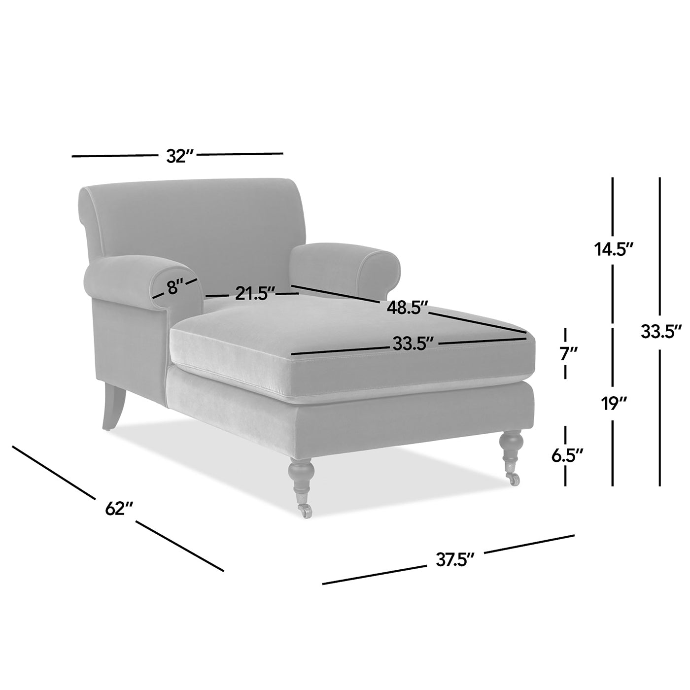 Velvet Chaise Lounge with Metal Caster and Rolled Arms - Pier 1